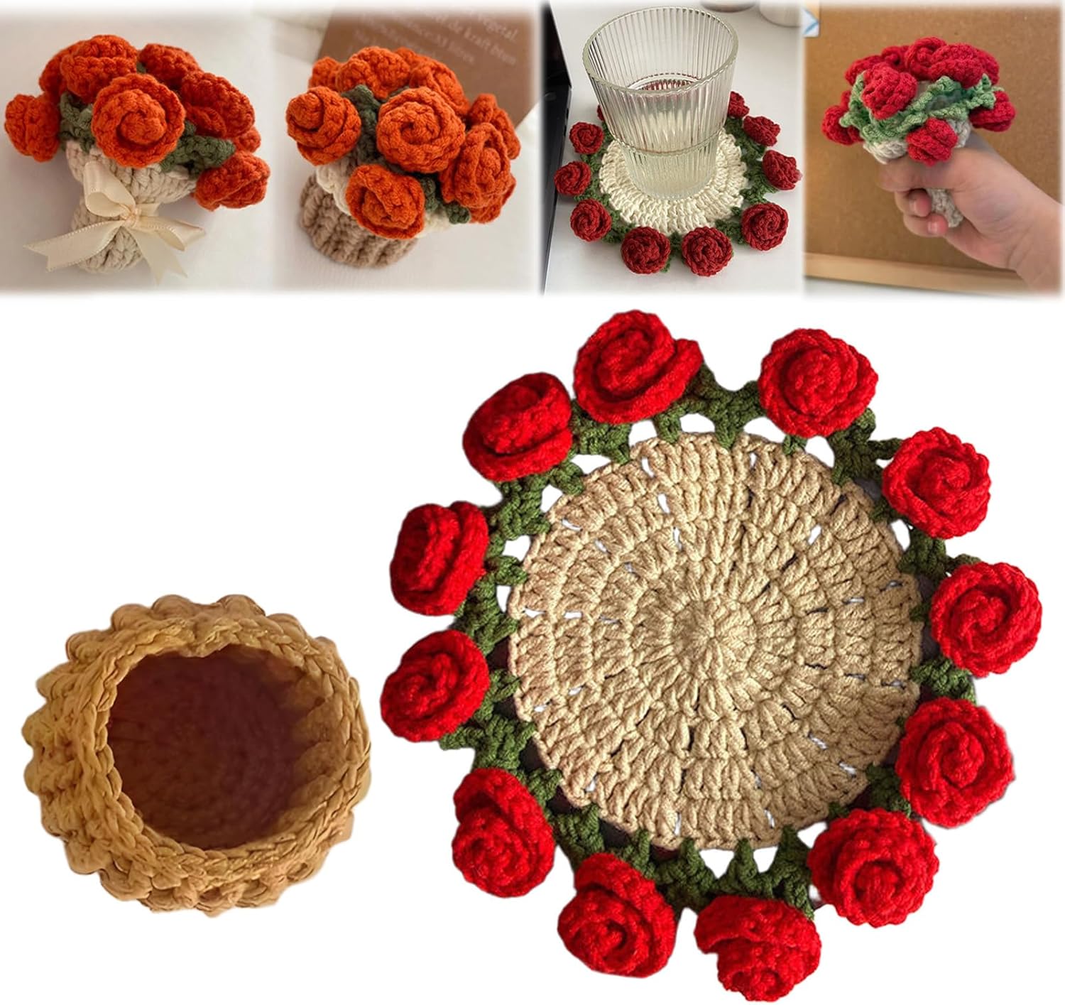 Amazon.com | Crochet Flower Bouquet Blanket Coasters,Crochet Flower ...