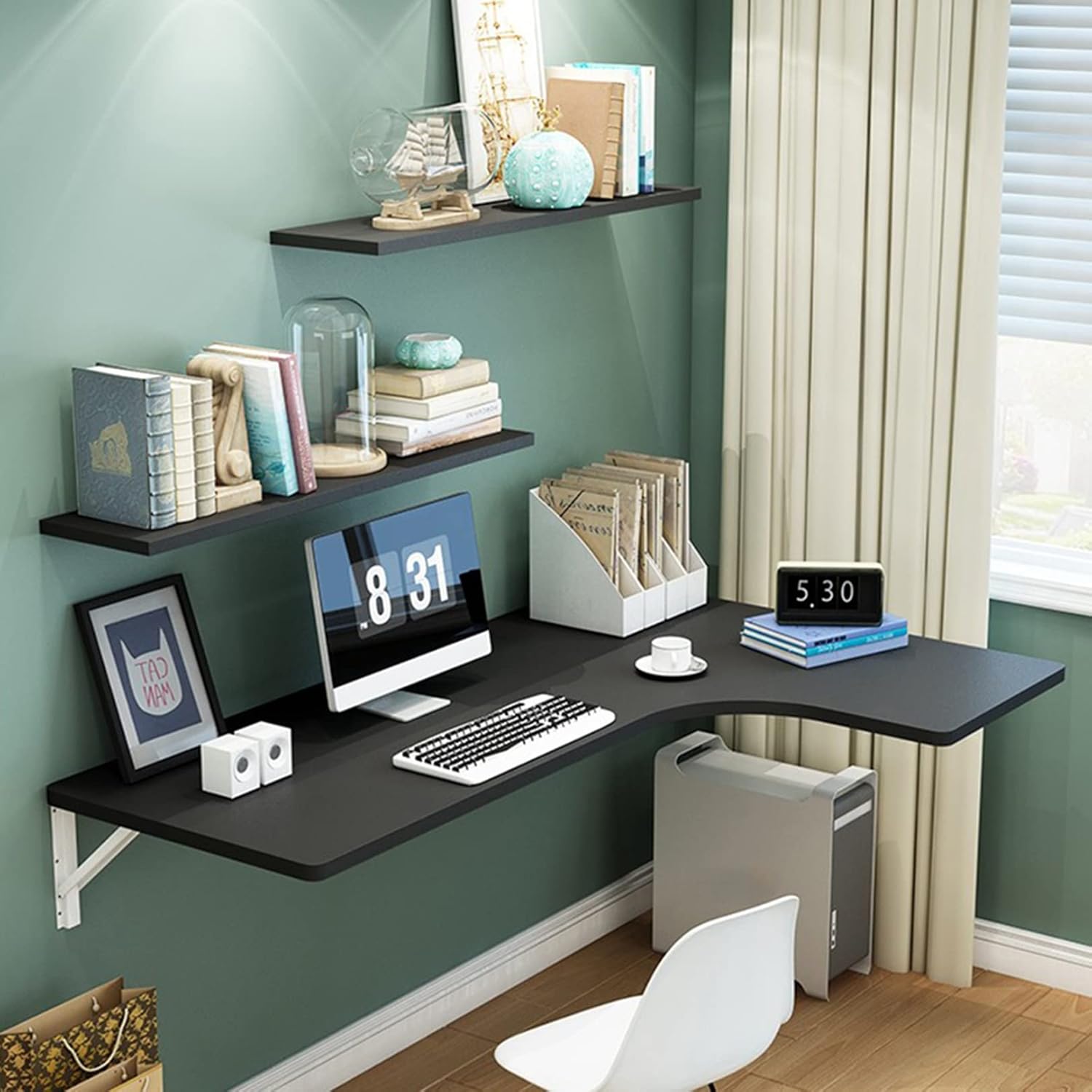 Corner Floating Table Wall Mounted Computer Desk with Metal Folding ...
