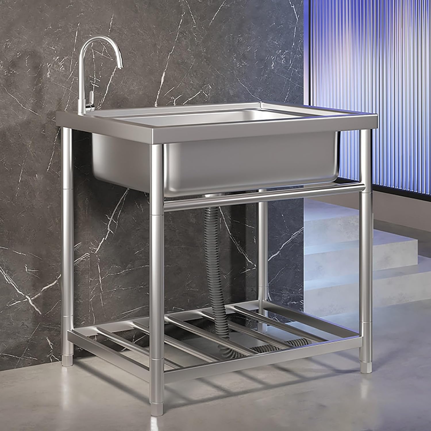 AXFSHJD Kitchen Sink, Stainless Steel Outdoor Single Bowl Utility,Free ...