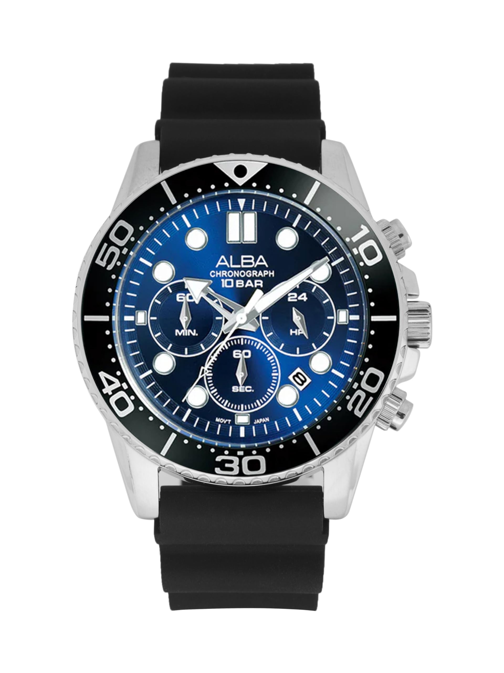 Alba Silicone Men Analog Wristwatch At3J47X1, Blue Dial, Black Band ...