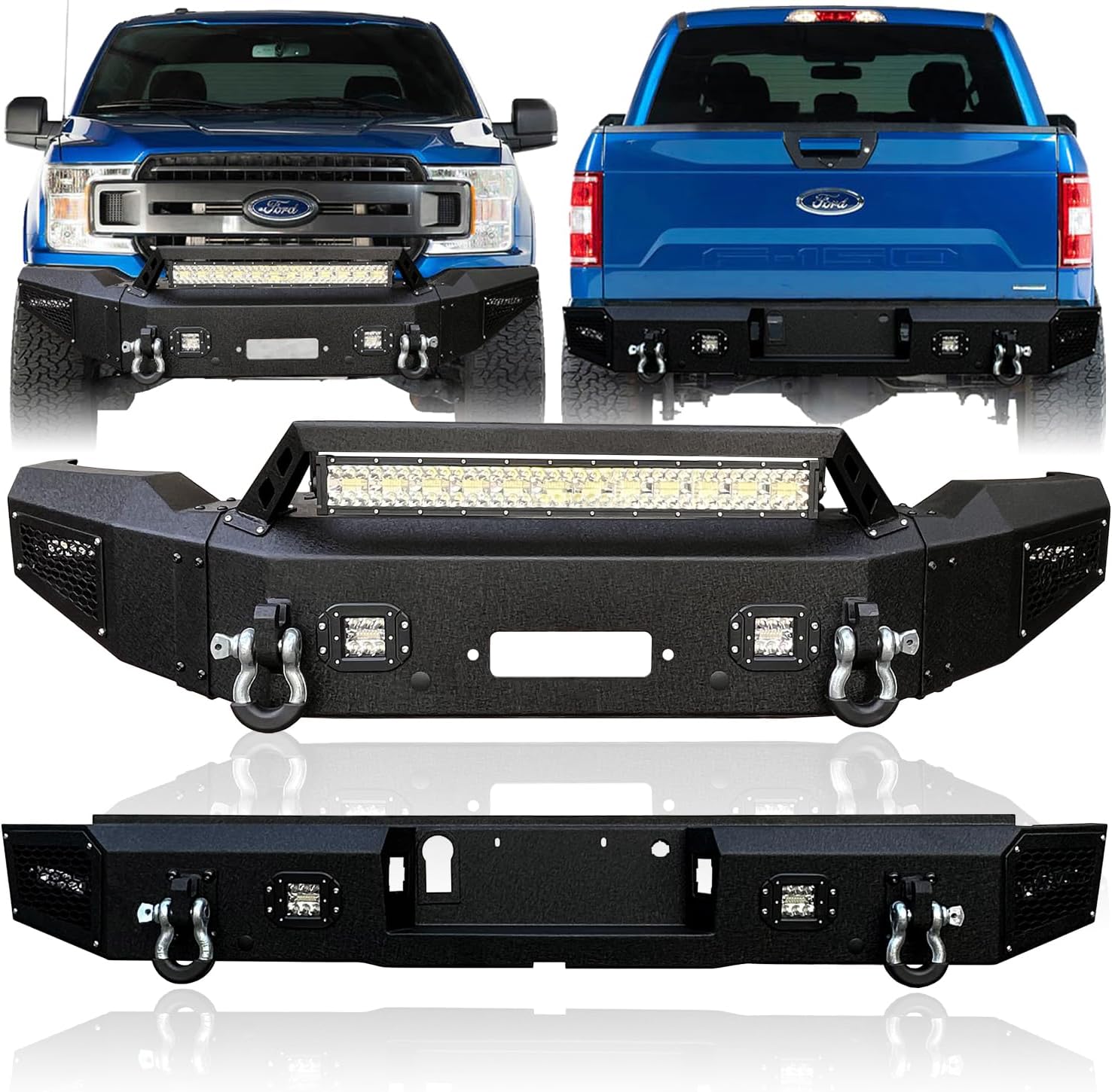 Amazon.com: YZONA Pickup Truck Front & Rear Bumpers Compatible with 2018 2019 2020 Ford F150 ...