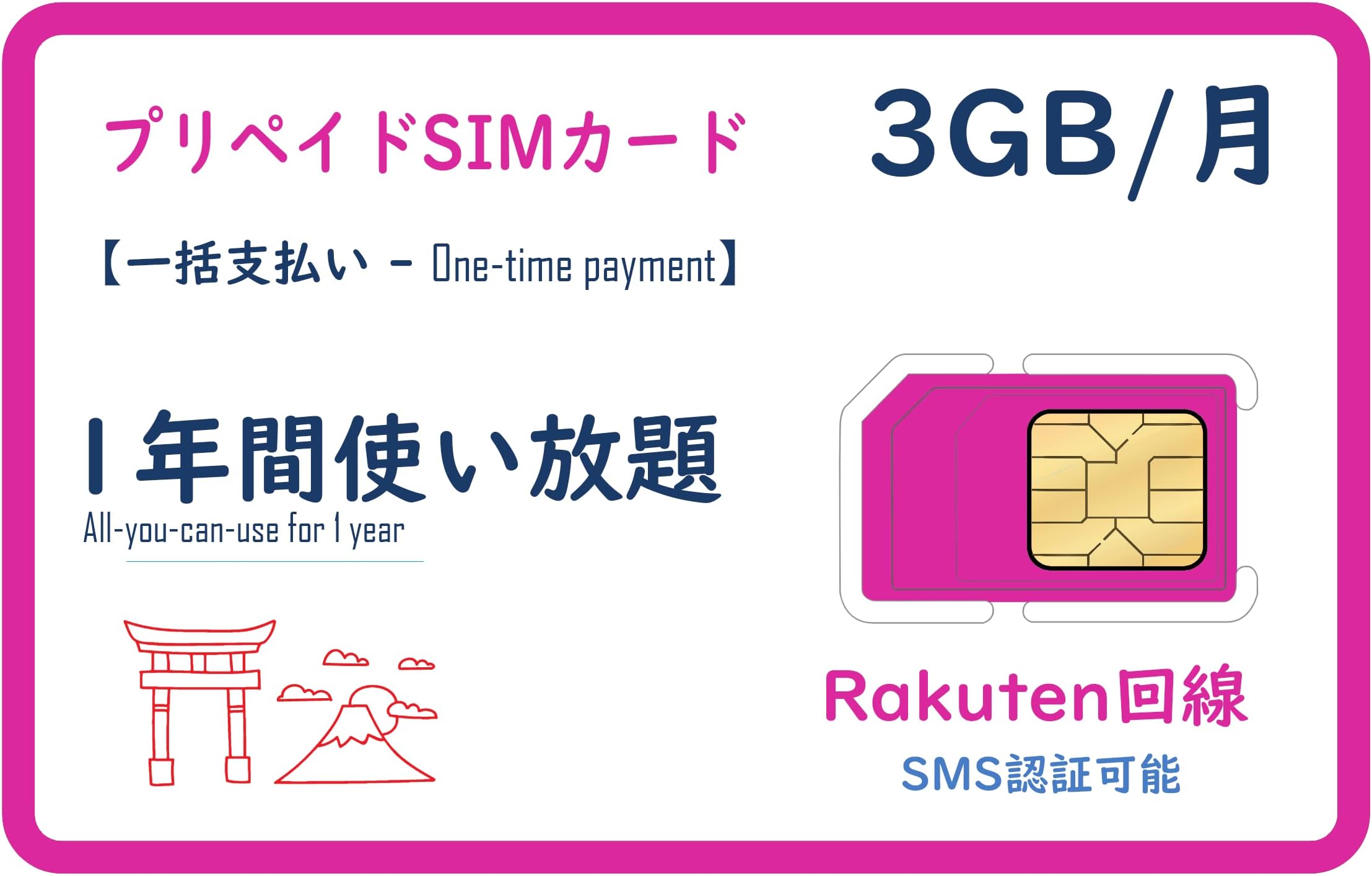 Amazon.co.jp: 【RAKUTEN回線】 国内海外 プリペイドSIM 3GB/月1年間有効 5G/4G-LTE対応 SMS受信可能 ...