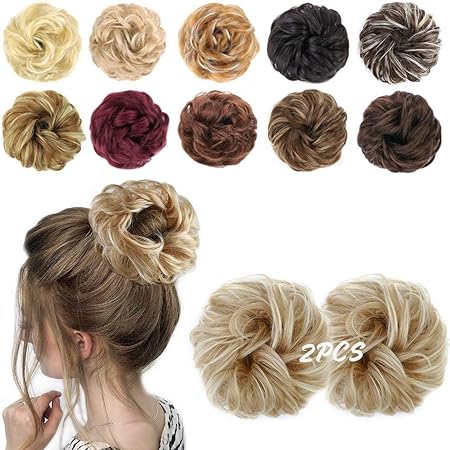 Amazon.com : MORICA 2PCS Messy Hair Bun Extensions Curly Wavy Messy ...