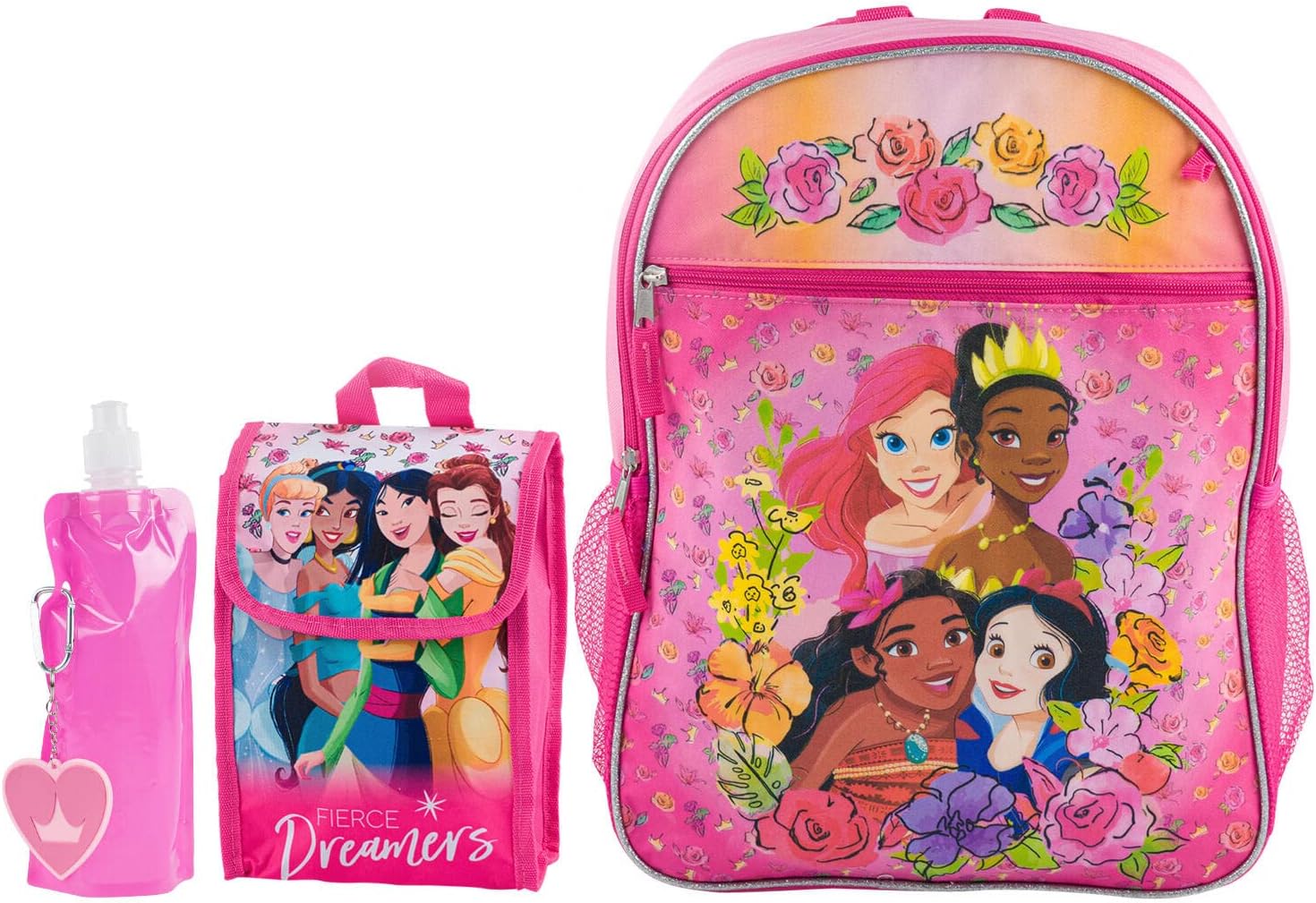 Amazon.com | Disney Princess Large 5 Piece Backpack Set Standard Pink ...