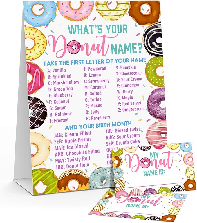 Amazon.com: LWBEO What's Your Donut Name - Birthday Party Game - 1 Game ...