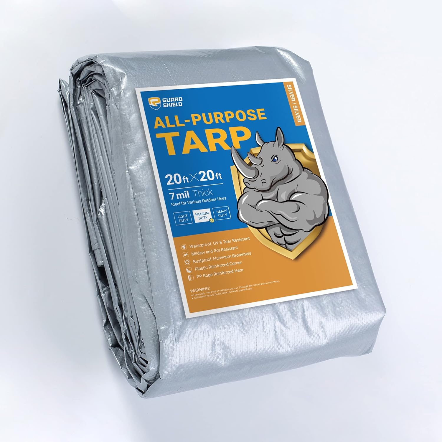 GUARD SHIELD Silver Tarp Waterproof 20x20 Feet Medium Duty All Purpose ...