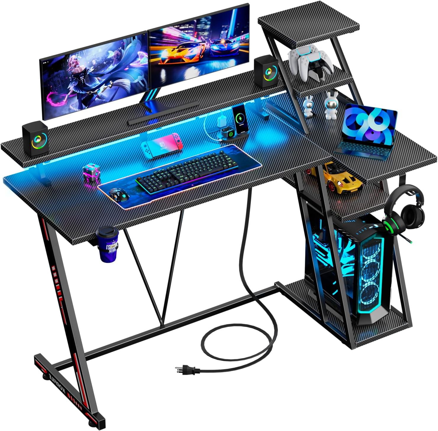 Amazon.com: Korfile L Shaped Gaming Desk with LED Lights & Power Outlet ...