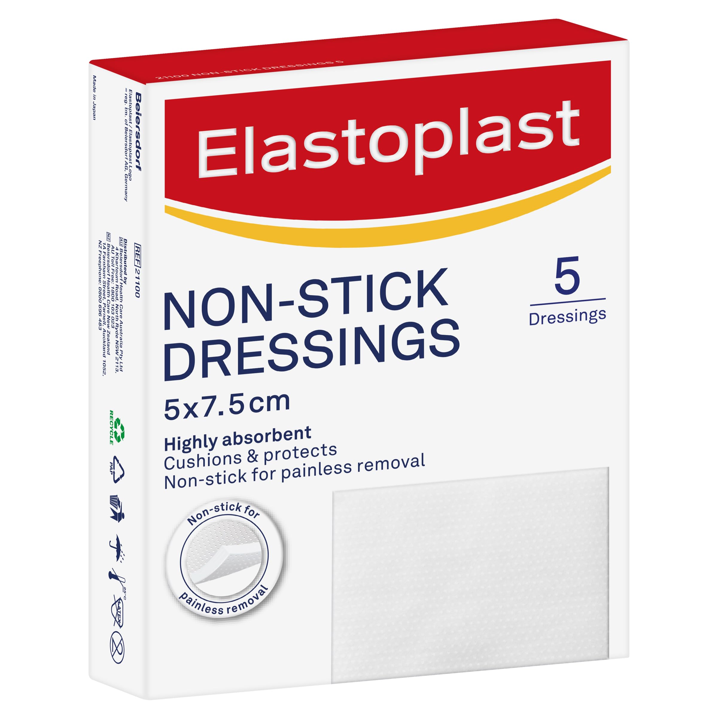 Elastoplast Non-Stick Wound Dressings 5 Pack 5cm x 7.5cm : Amazon.com ...