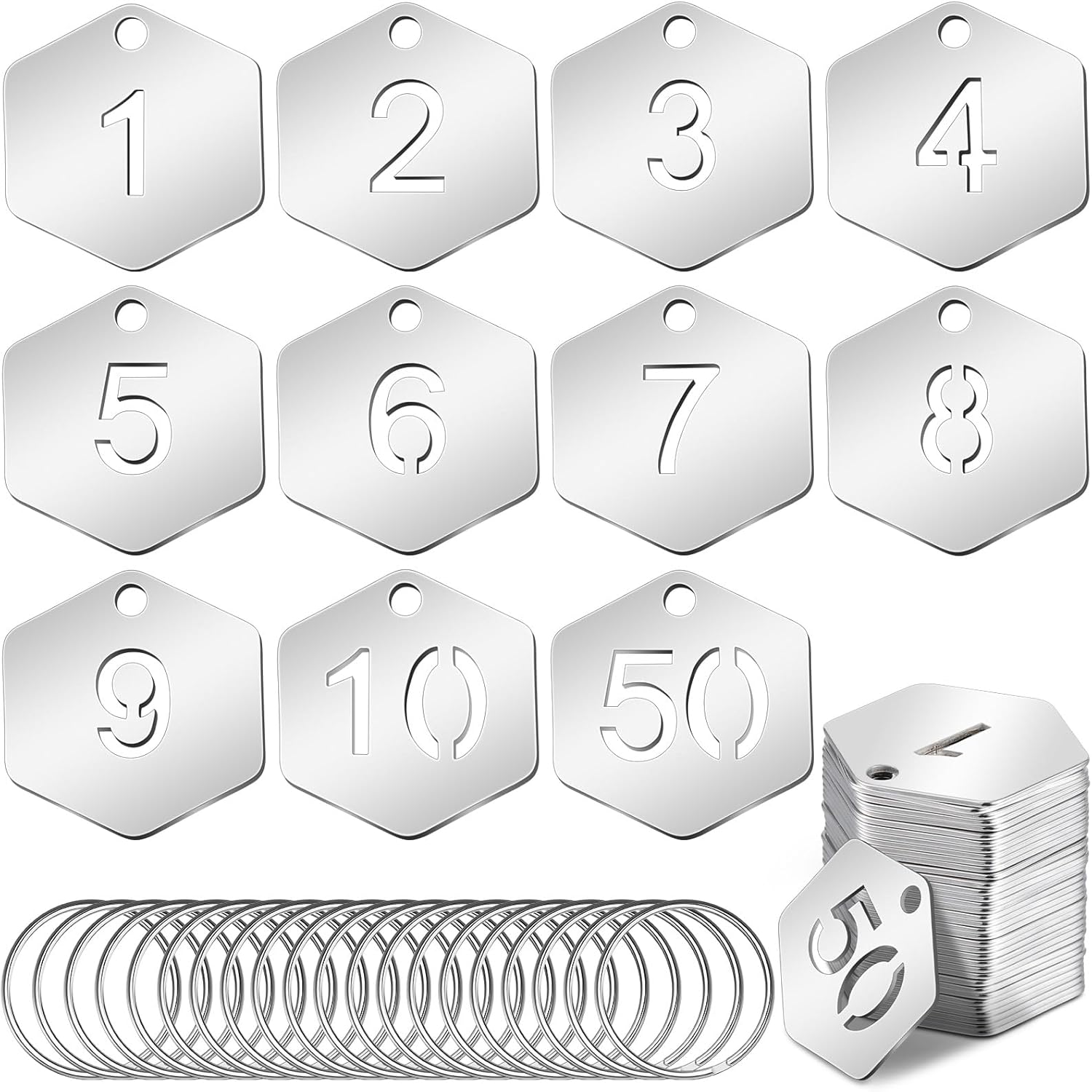 Amazon.com : Yaocom 50 Pcs Hollowed Stainless Steel Number Tags Metal ...