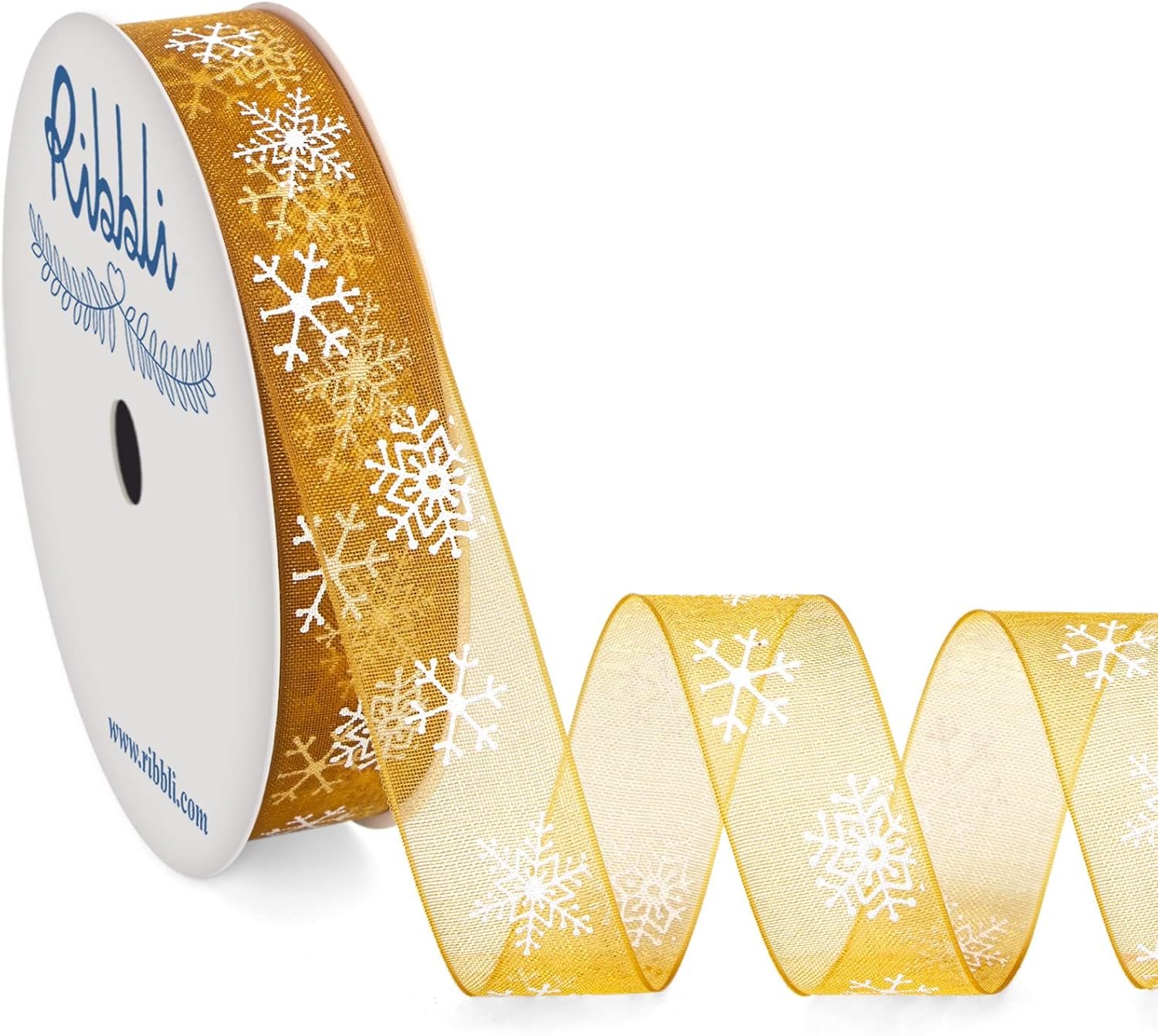 Amazon.com: Ribbli Snowflake Gold Sheer Organza Ribbon,5/8 Inches x ...
