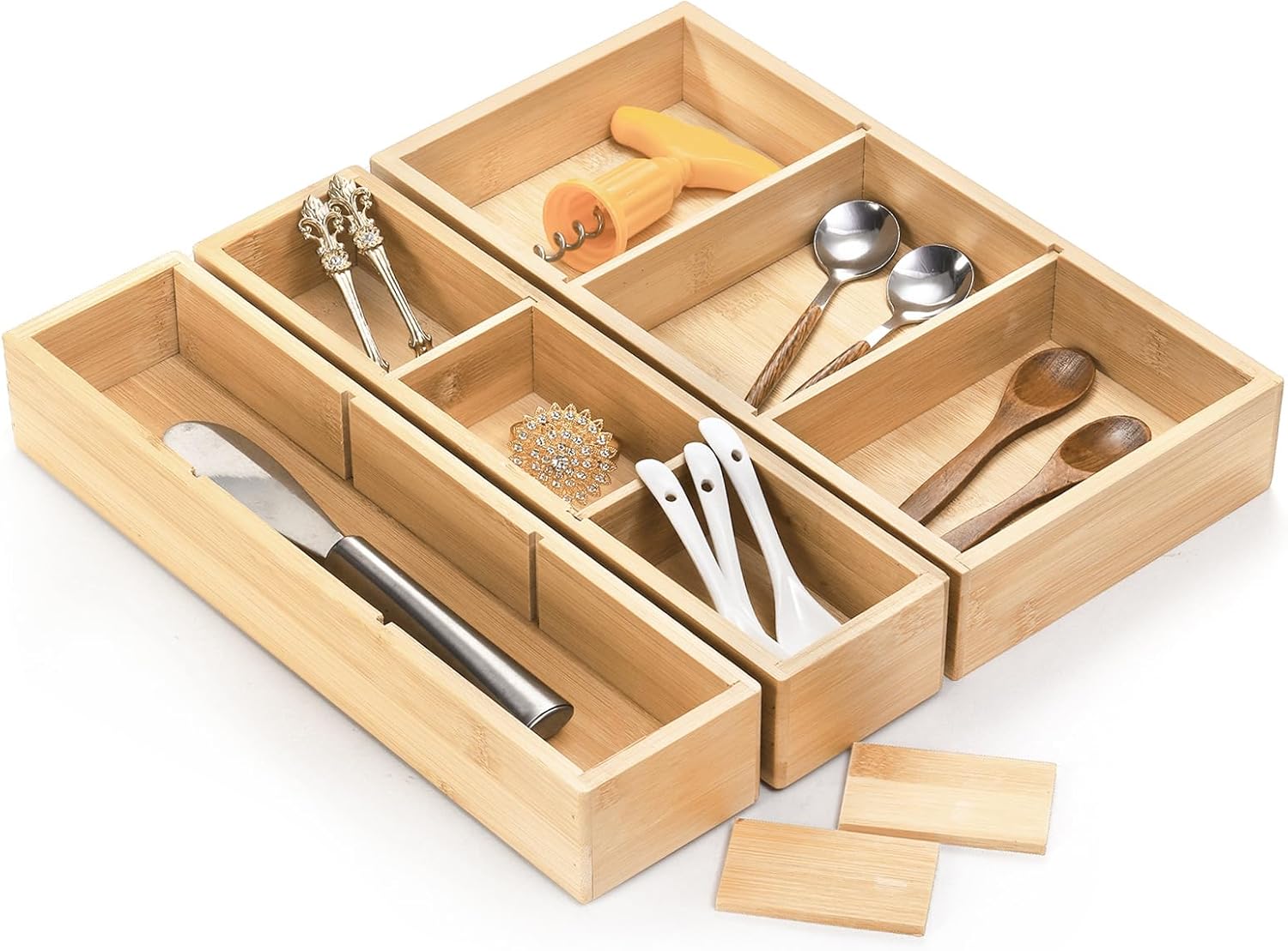 Amazon.com - Kingrol Bamboo Drawer Organizers with Adjustable Dividers ...