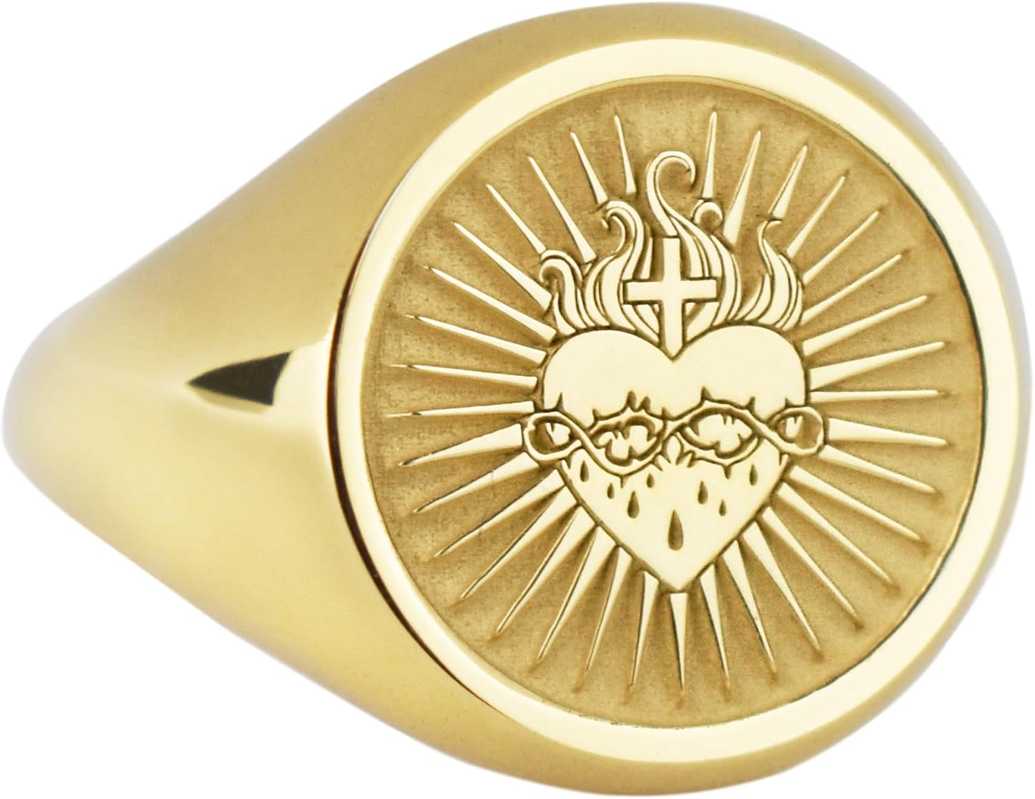 Amazon.com: 14K Solid Gold Sacred Heart Signet Ring | Personalized ...