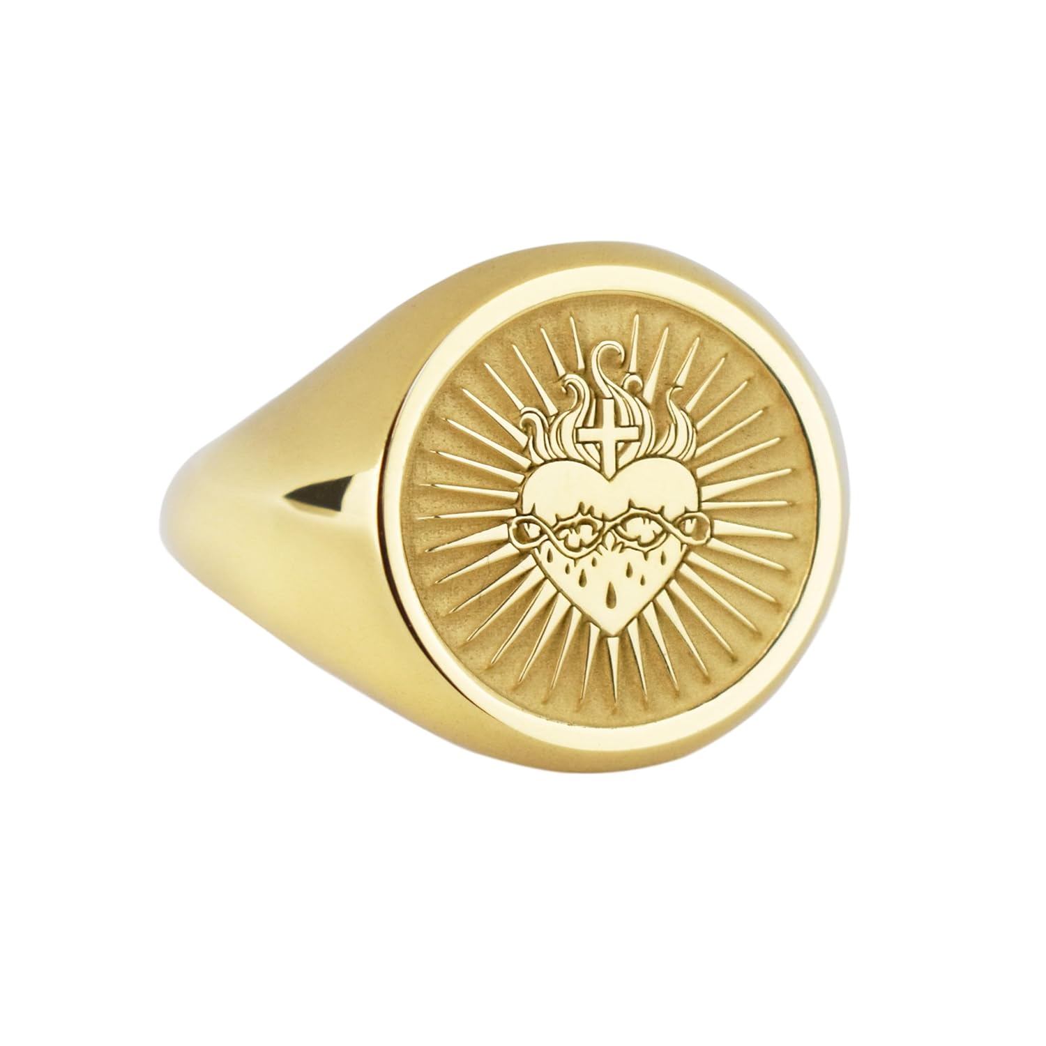 Amazon.com: 14K Solid Gold Sacred Heart Signet Ring | Personalized ...