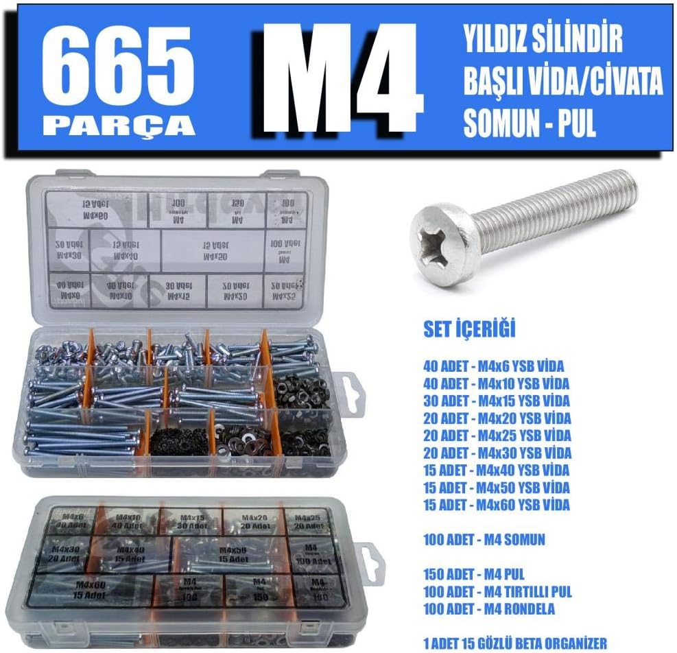 665 Parça M4 YSB Vida Civata Somun Pul Seti : Amazon.com.tr: Yapı Market