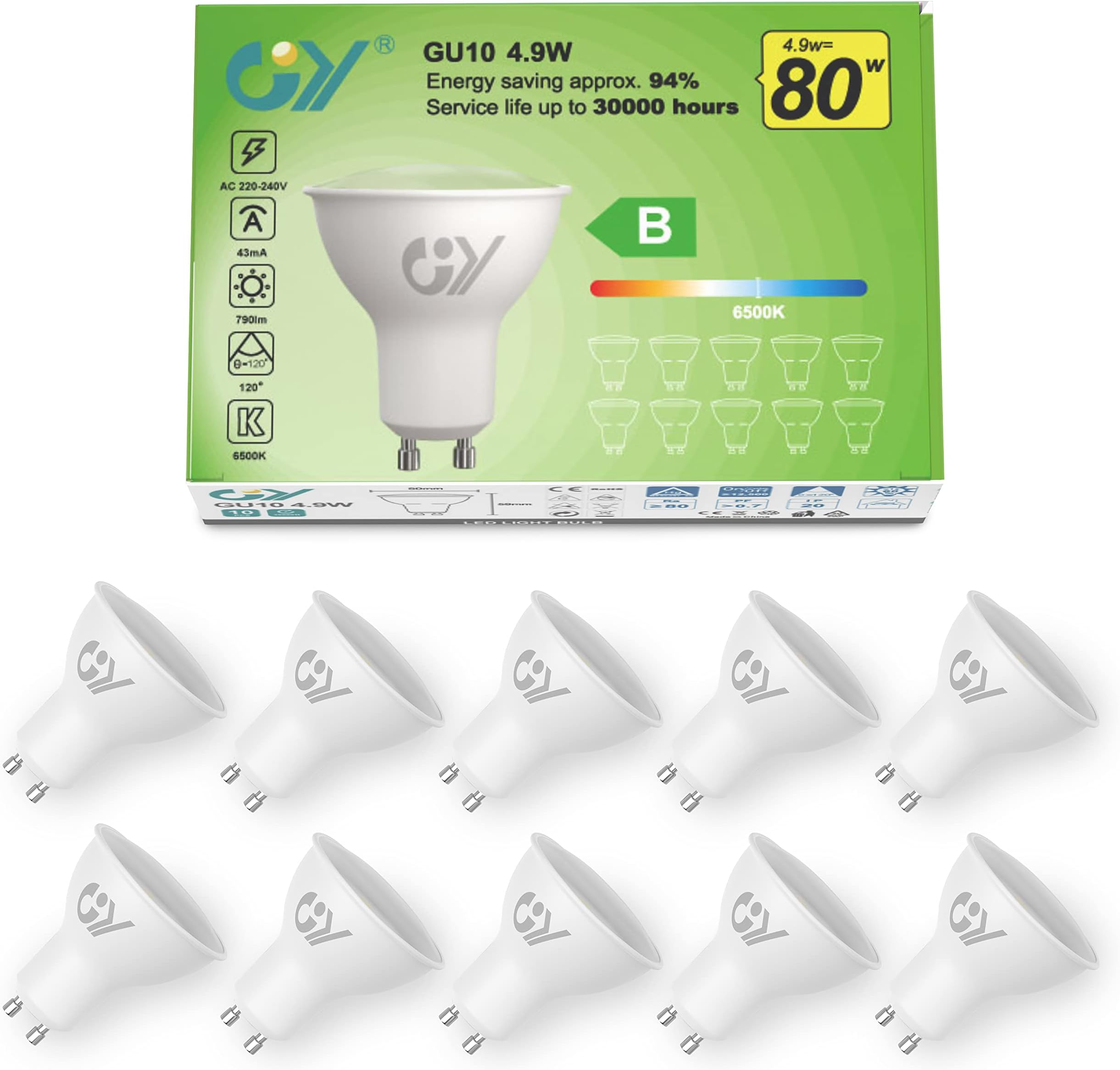 Auraglow Super Bright 5.3w LED GU10 Light Bulb, Daylight Cool White ...
