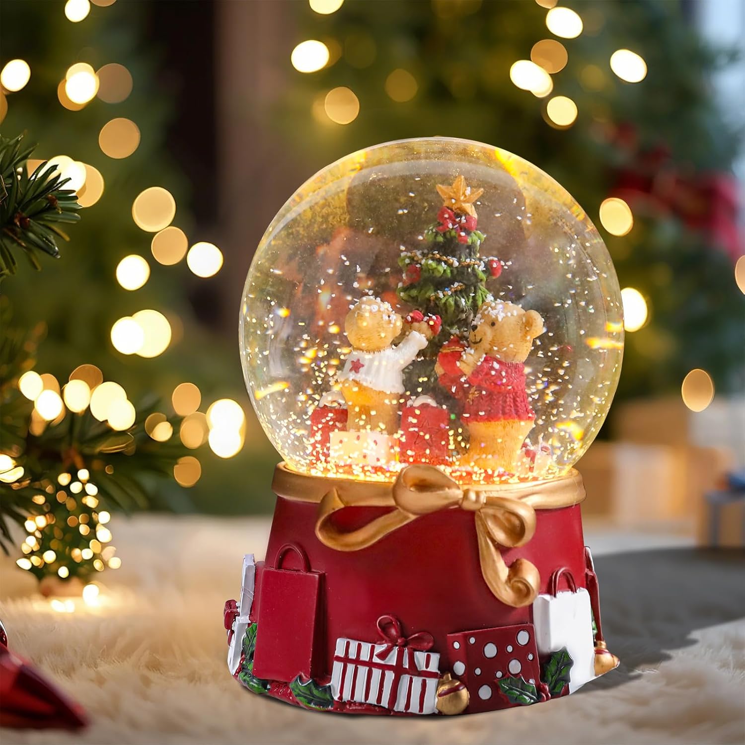 Amazon.com: Christmas Snow Globes Bears with Xmas Tree Gift Boxes ...