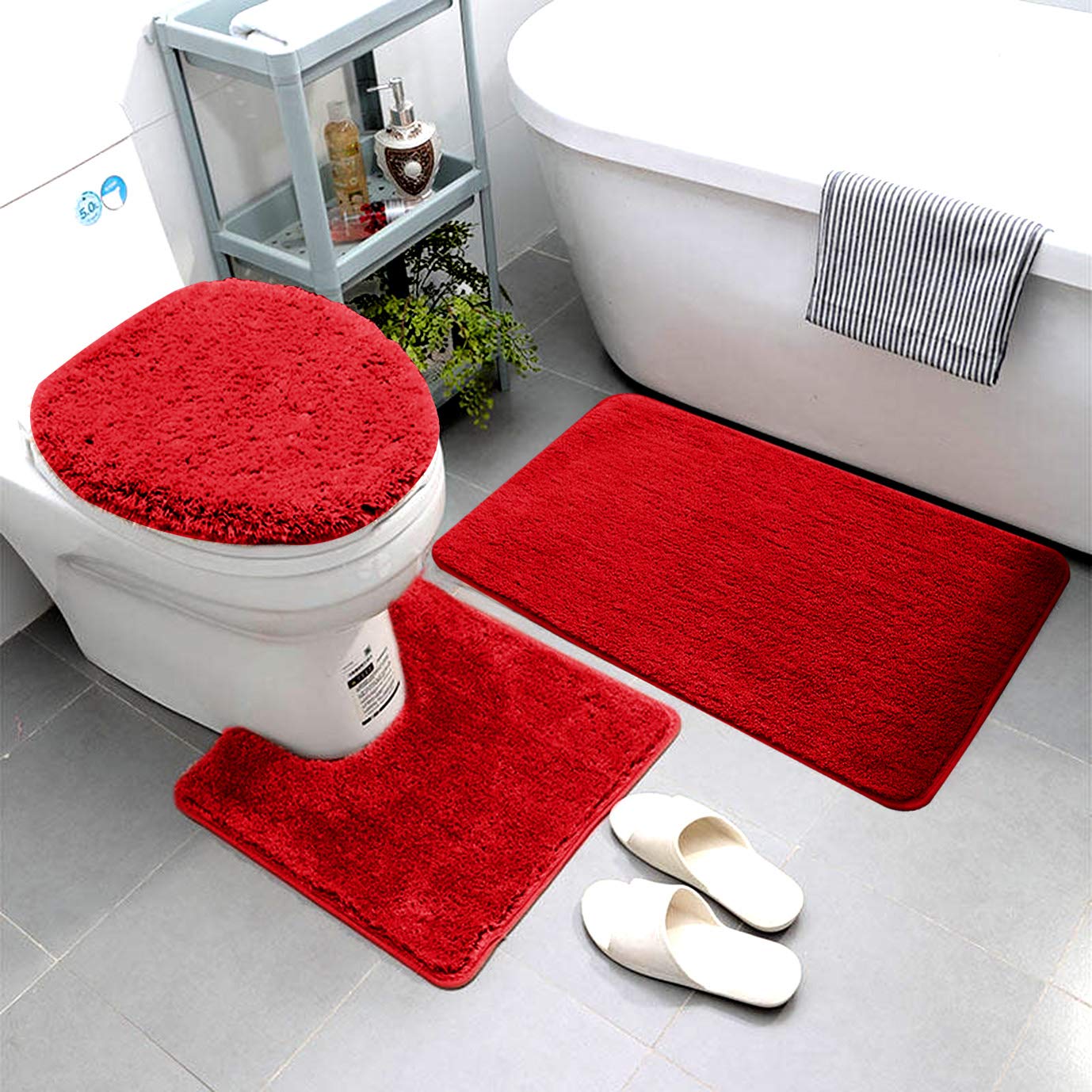 3 Pieces Solid Super Soft Microfiber Bathroom Rug Set Includes Bath Rug ...
