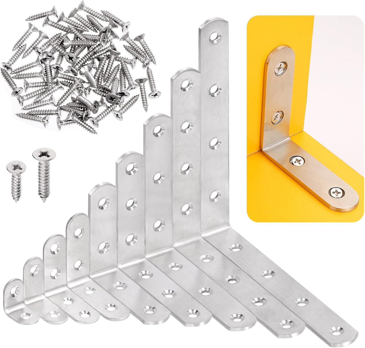 Tanstic 20Pcs Silver L Bracket Corner Brace with Screws, Heavy Duty ...