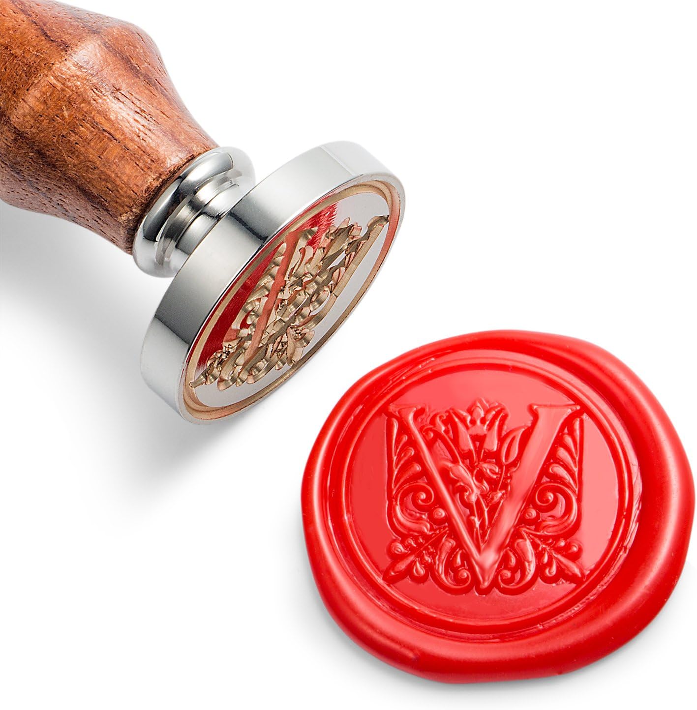 Mceal Wax Seal Stamp, Silver Brass Head with Wooden Handle, Regal ...
