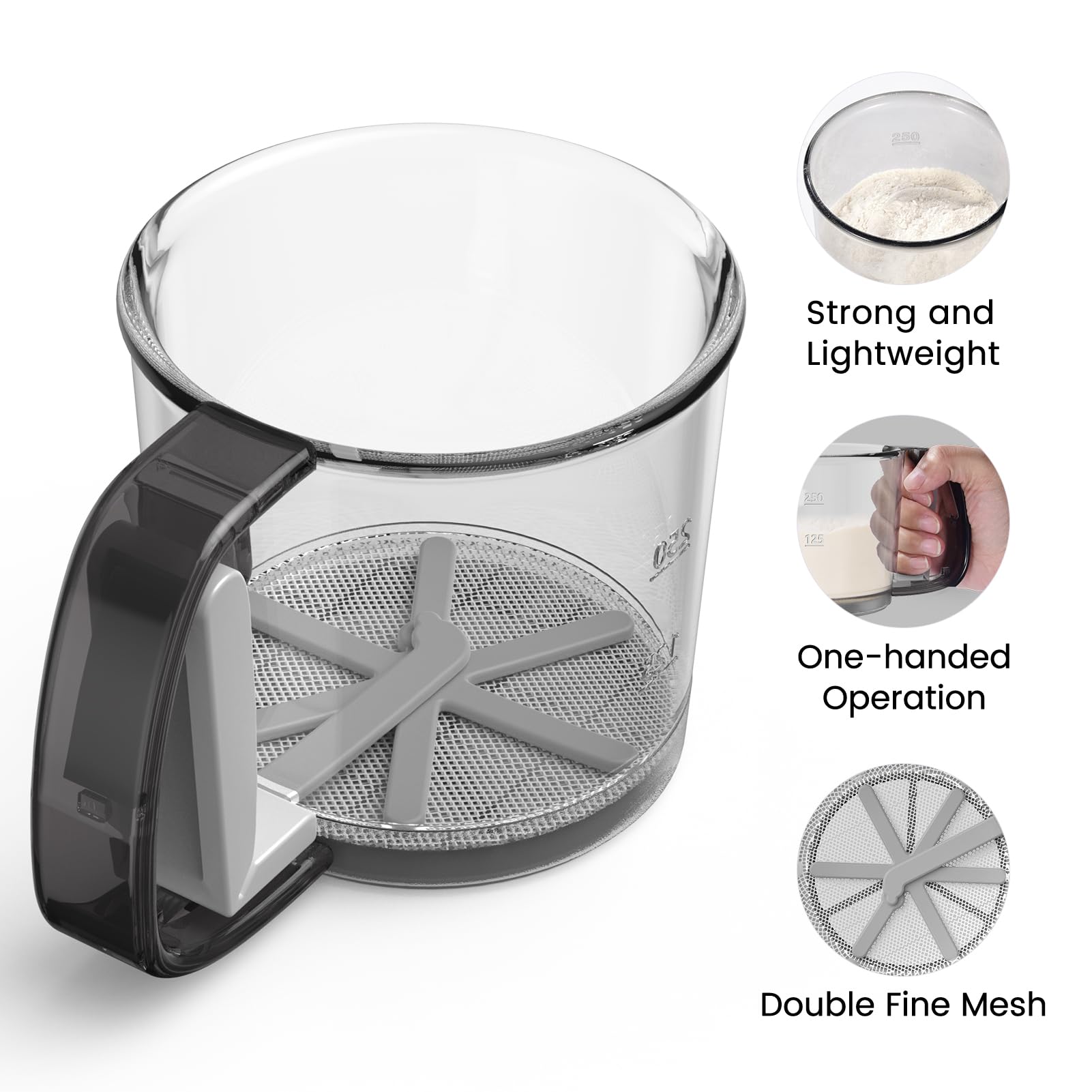 Flour Sifter for Baking, Crank Flour Sifter with Professional Fine Mesh ...