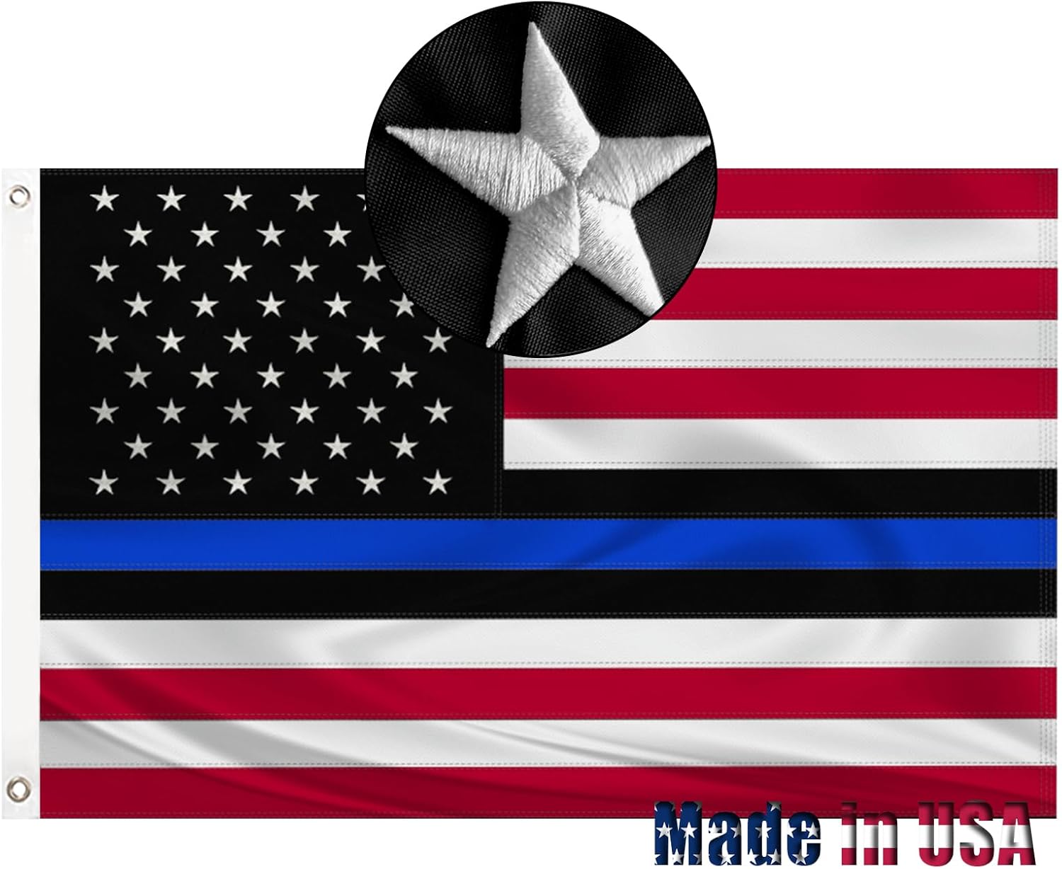 Amazon.com : Embroidered Blue Line American Flag for Outside 3x5 ...