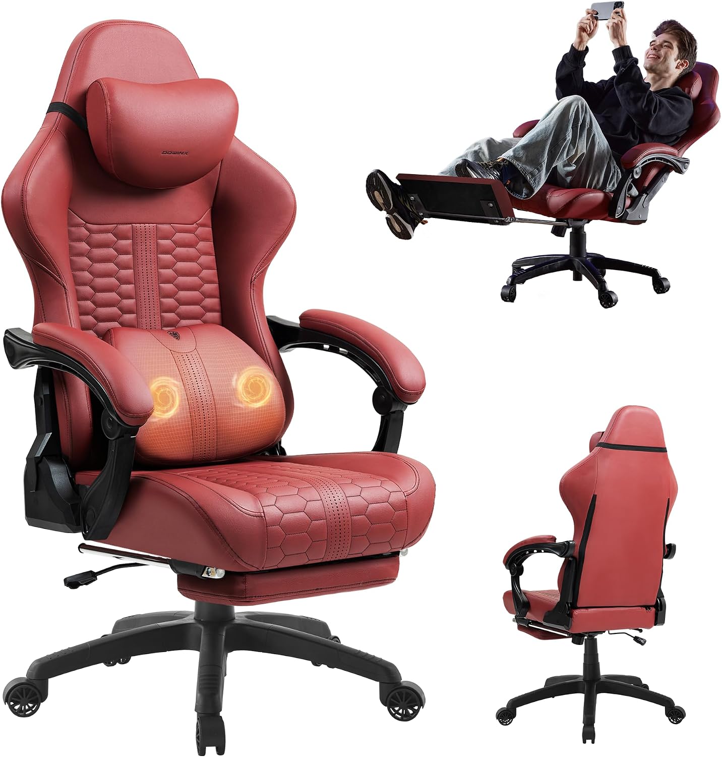 Dowinx Gaming Chair Dual-Point Massager Ergonomic Computer Chair with ...
