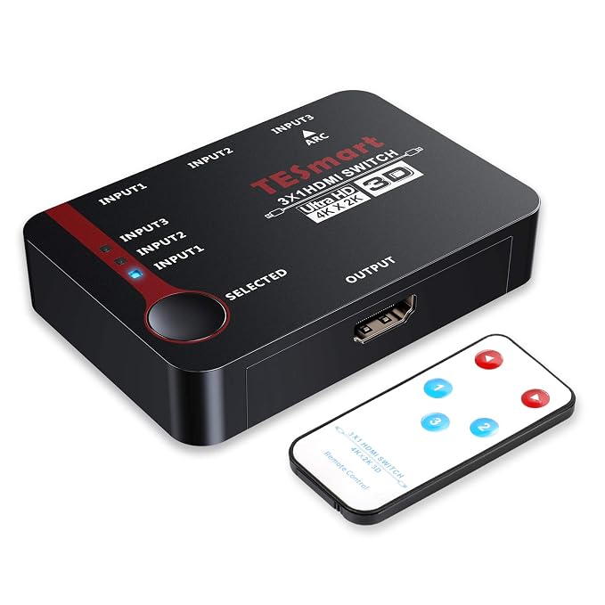 TESmart 3 x 1 HDMI Switch 3 in 1 Out Supports 4K@30Hz, Full HD 1080P ...