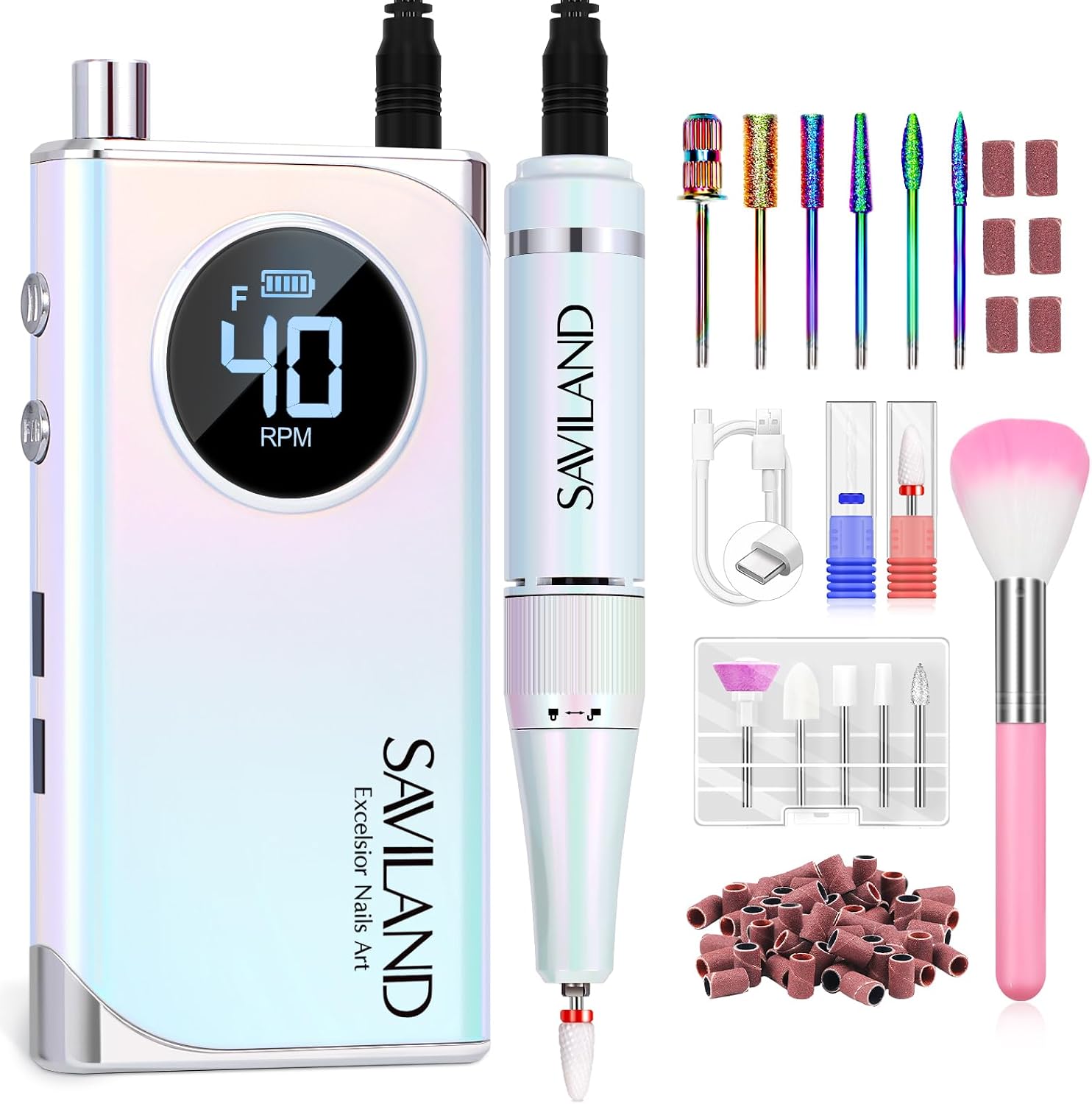 Saviland Electric Nail File 40000RPM: Professional Rechargeable Nail ...