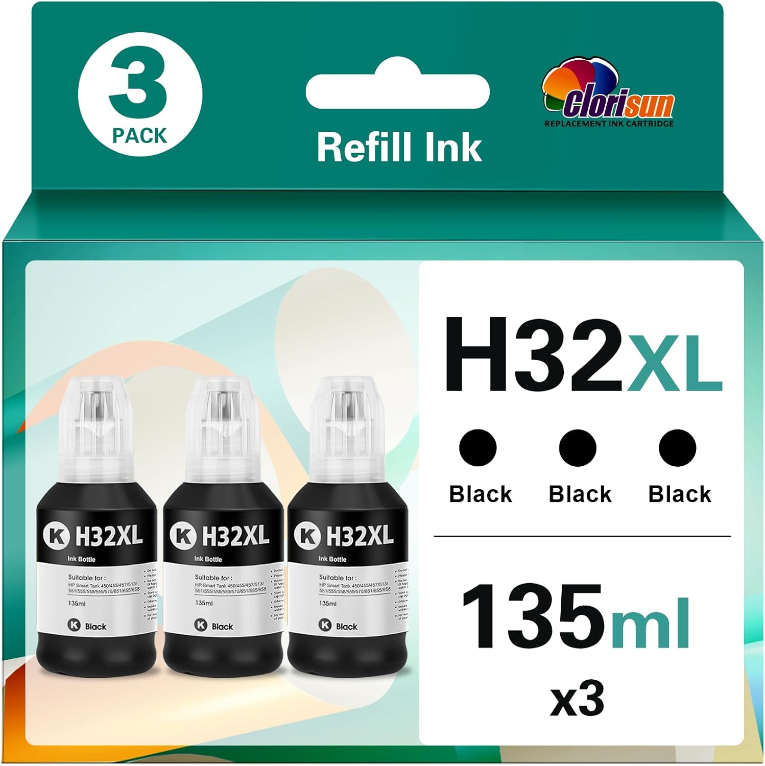 Amazon.com: Clorisun 32XL Black Ink Bottle Refill Ink Compatible for HP ...