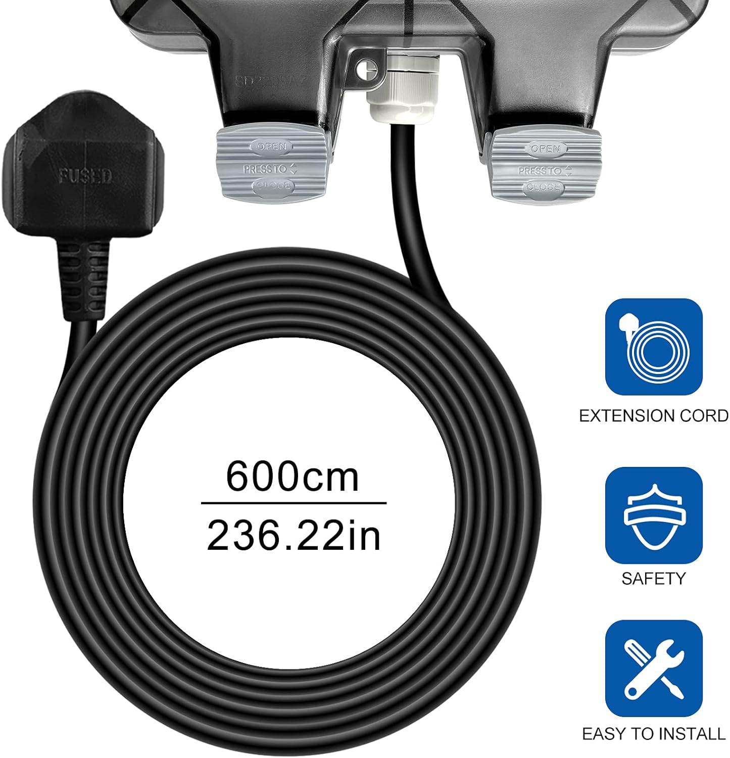 2 Gang Outdoor Waterproof Double Socket with 19.7FT, Waterproof ...