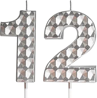 Amazon.com: Silver 12th Birthday Candles,Diamond Design 3D Number 12 ...