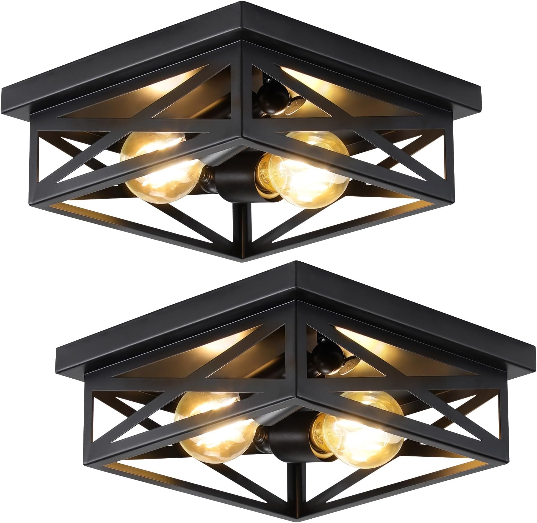 SKEJAO Black Flush Mount Ceiling Light Fixture,4-Light Square Hallway ...