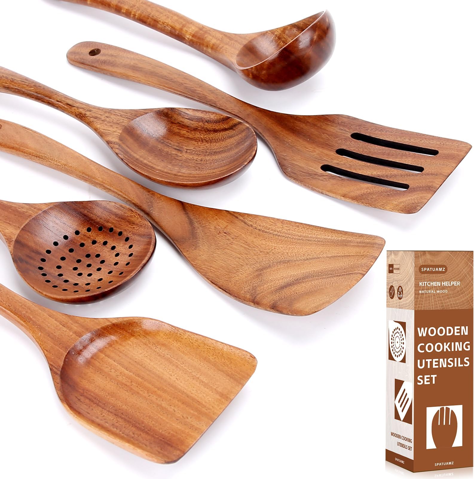 Amazon.com: KARRYOUNG Acacia Wood Spoons for Cooking Set of 6, Kitchen ...