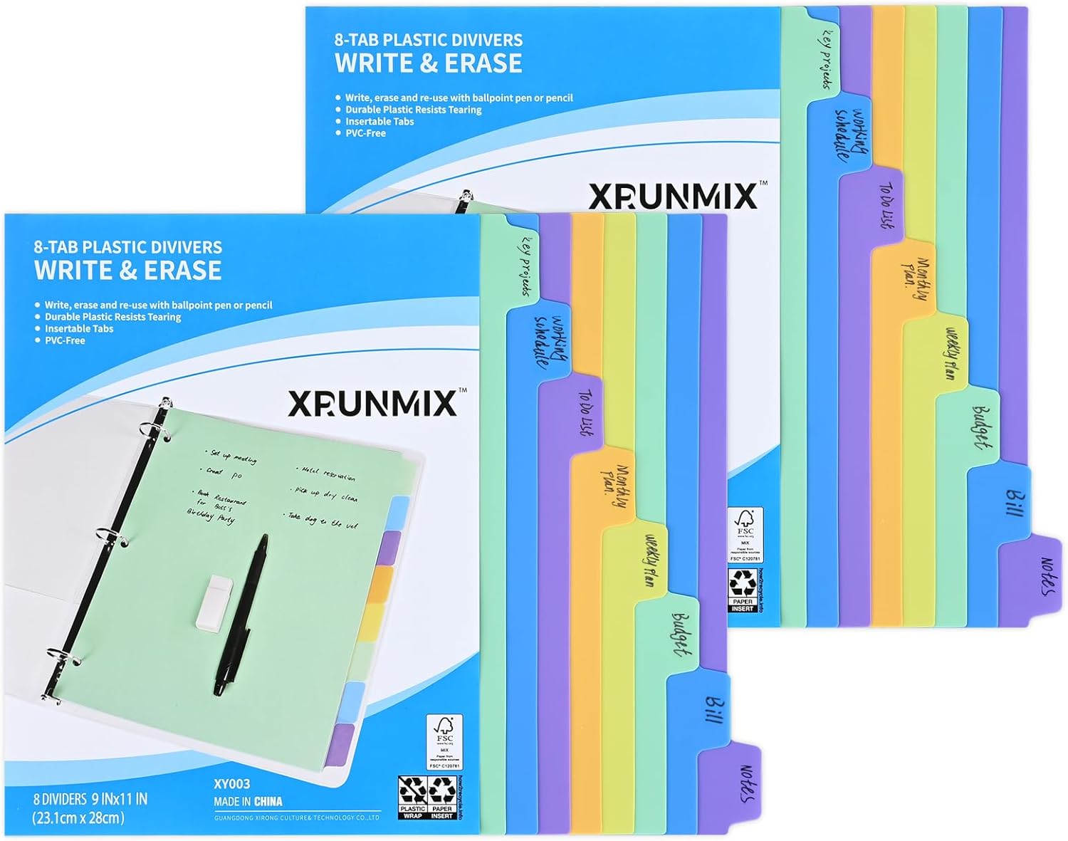 Amazon.com : 8-Tab Binder-Dividers with Tabs, Write & Erase Divider ...