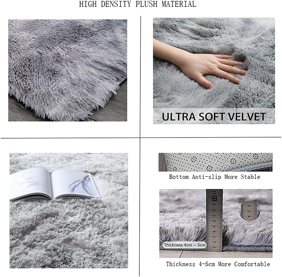 Area Rugs Living Room Large 120x160cm Grey Silver Extra Fluffy Shaggy ...