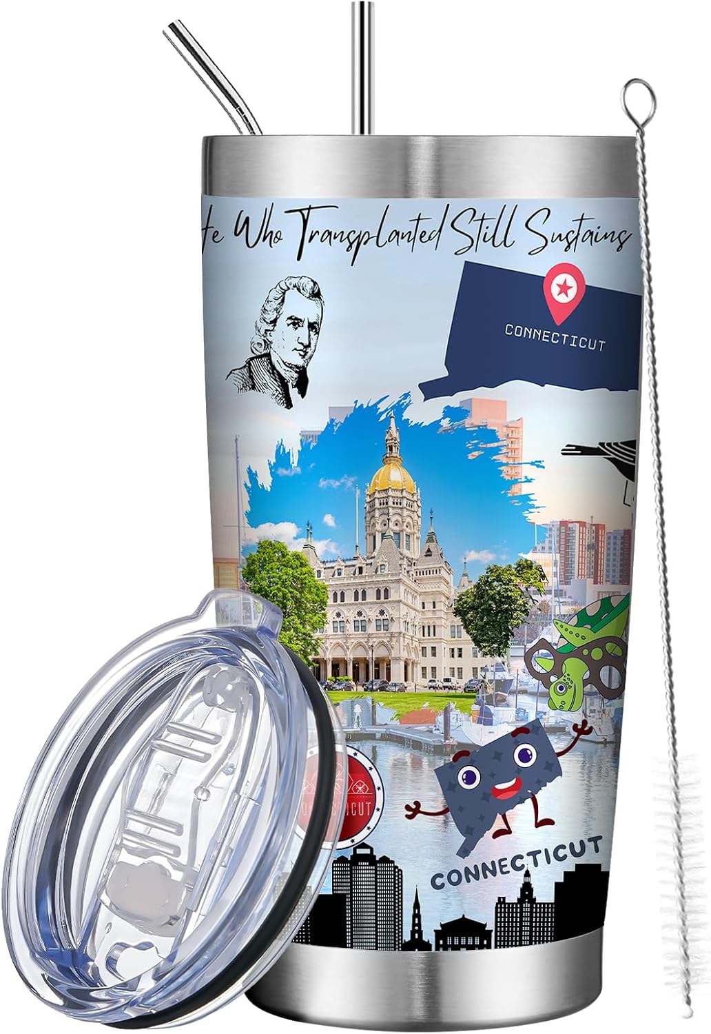 Amazon.com: SMLIXE 20oz Insulated Tumbler Connecticut State Coffee Mug ...