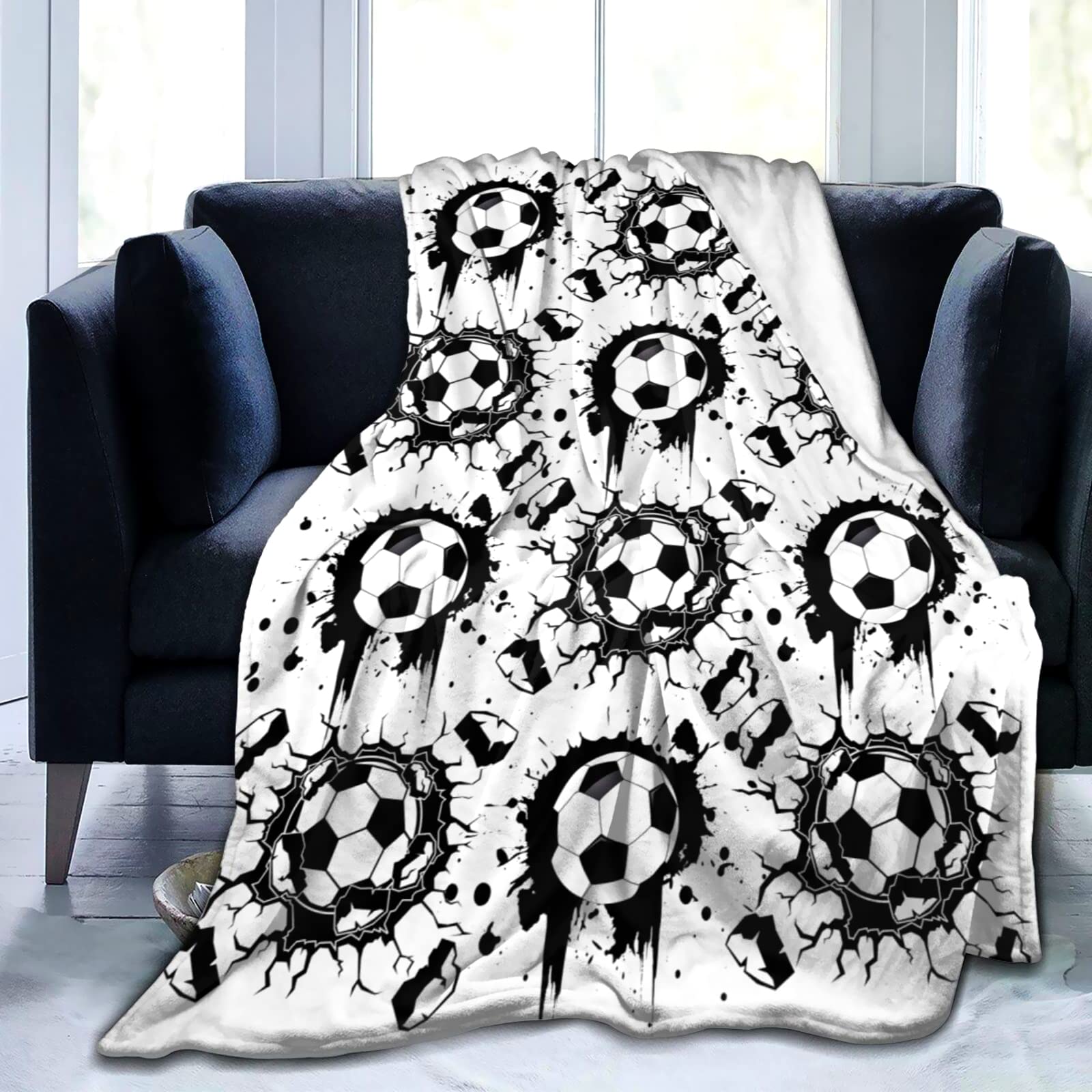 Amazon.com: Soccer Blanket Throw Soccer Ball Blankets Soft Lightweight ...