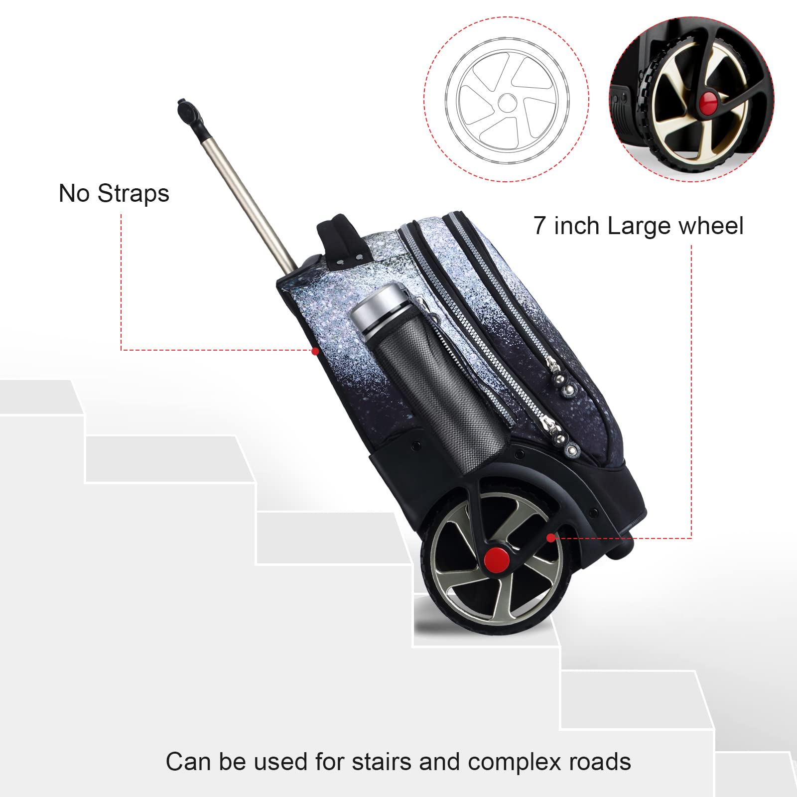 UNIKER Rolling Laptop Bag for 14 Inch Laptop, Roller Bookbag for Teens ...
