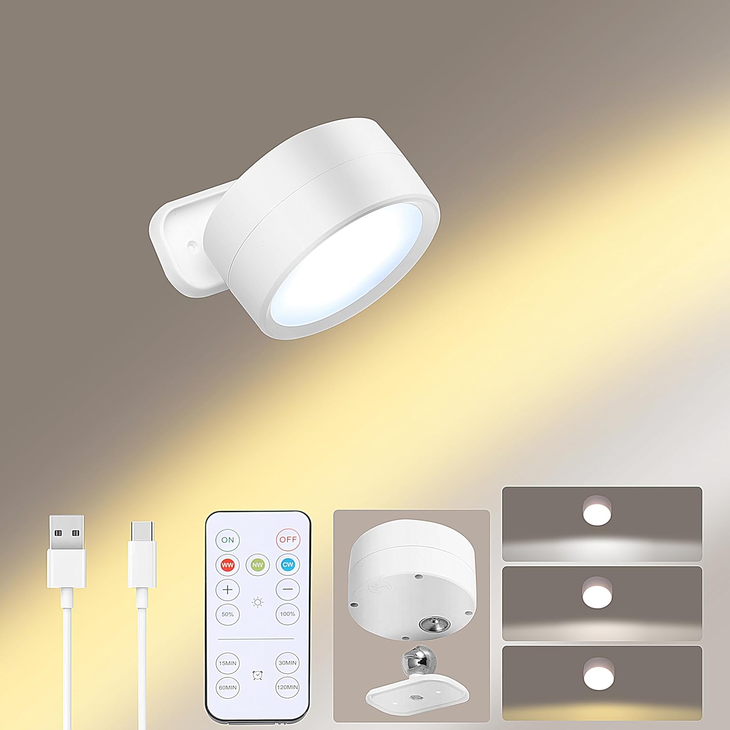 LAYSHINEEN Led Wireless Wall Light, Magnetic USB Charged 360 Rotate ...