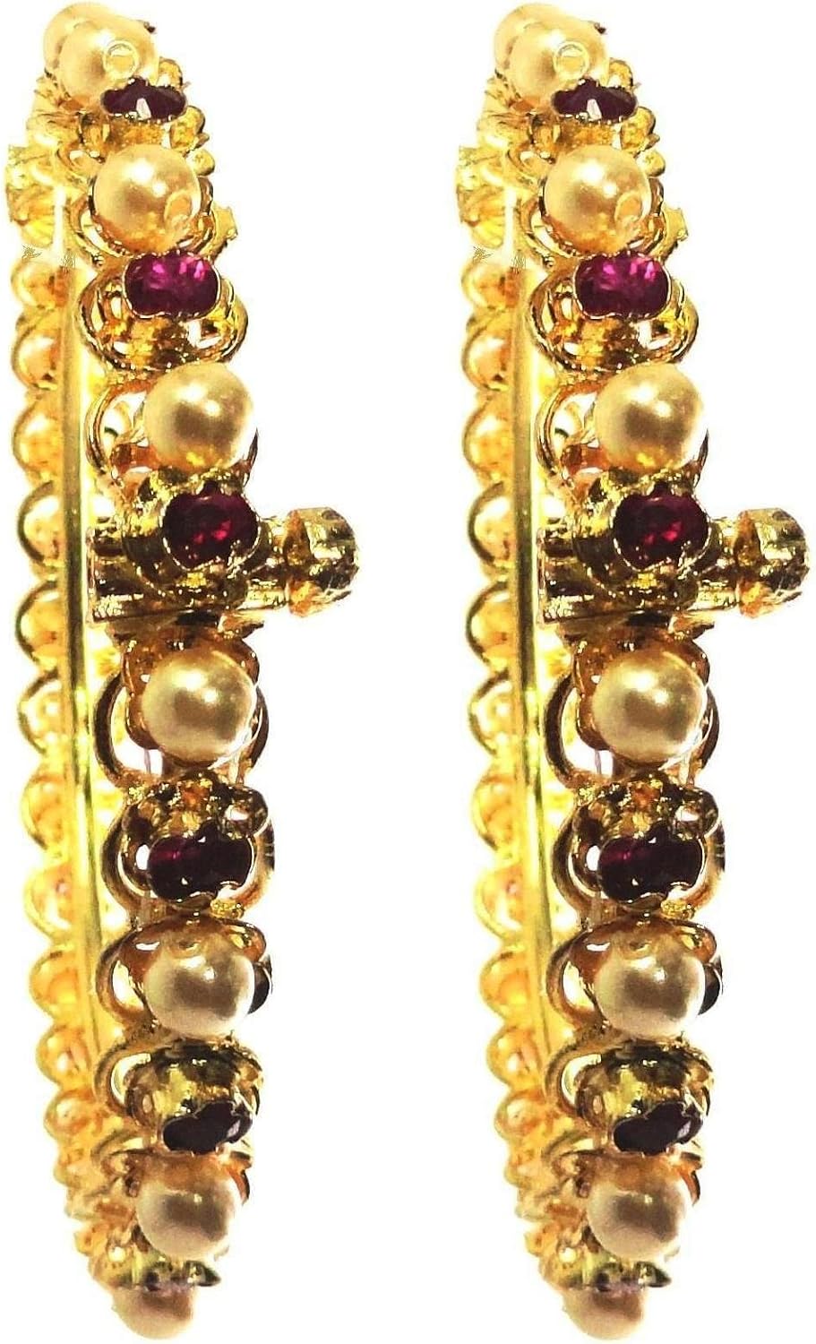 Amazon.com: Love gold Women's Gold-Plated Tode/Kangan Bangles of Pearls ...