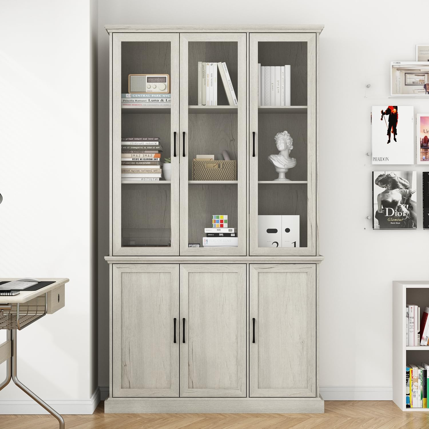Amazon.com: Hitow 46.3" W Bookcase with 3 Glass Doors, Modern Display ...