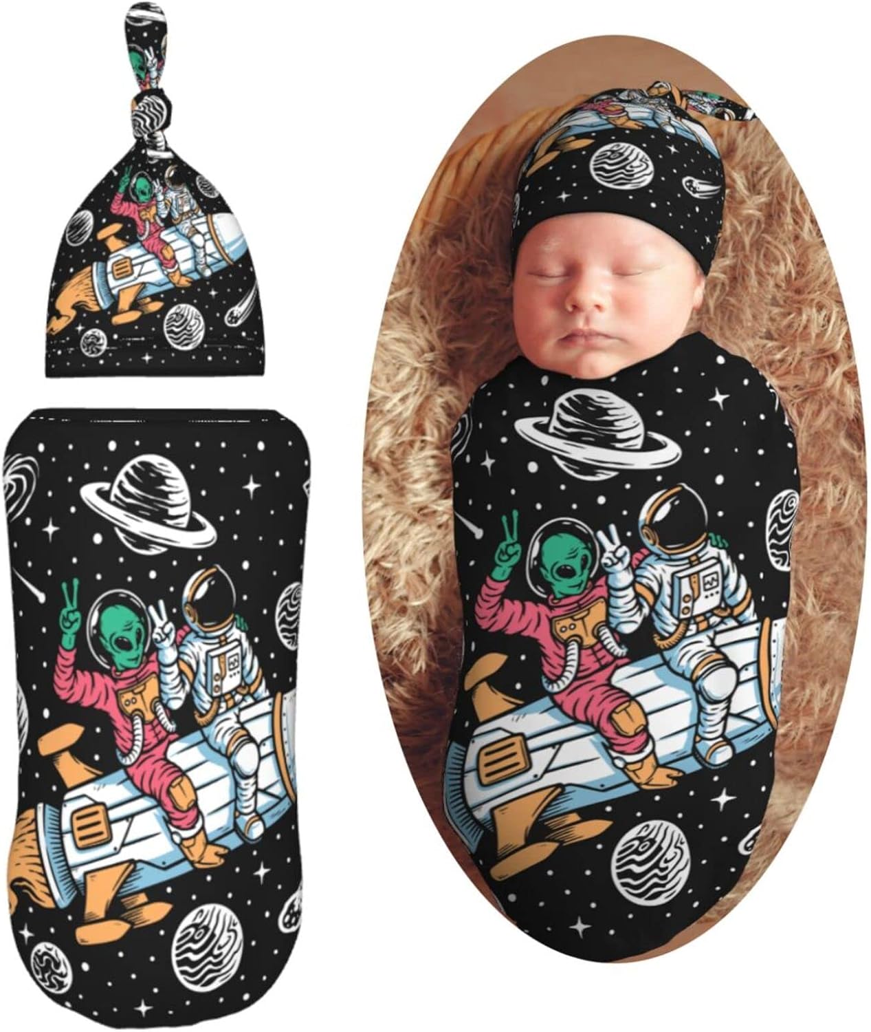 Amazon.com: AuHomea Cute Astronaut and Alien Newborn Swaddle Blanket ...