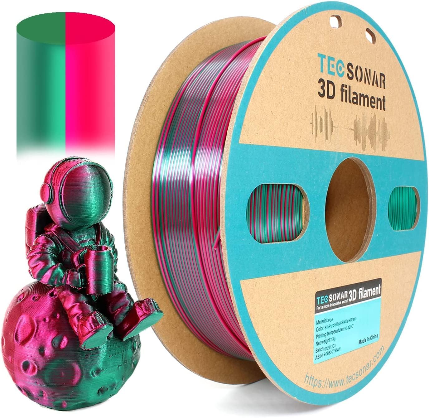 Amazon.com: TECSONAR Multicolor PLA Filament 1.75mm 1kg, 3 Rolls/Bundle ...