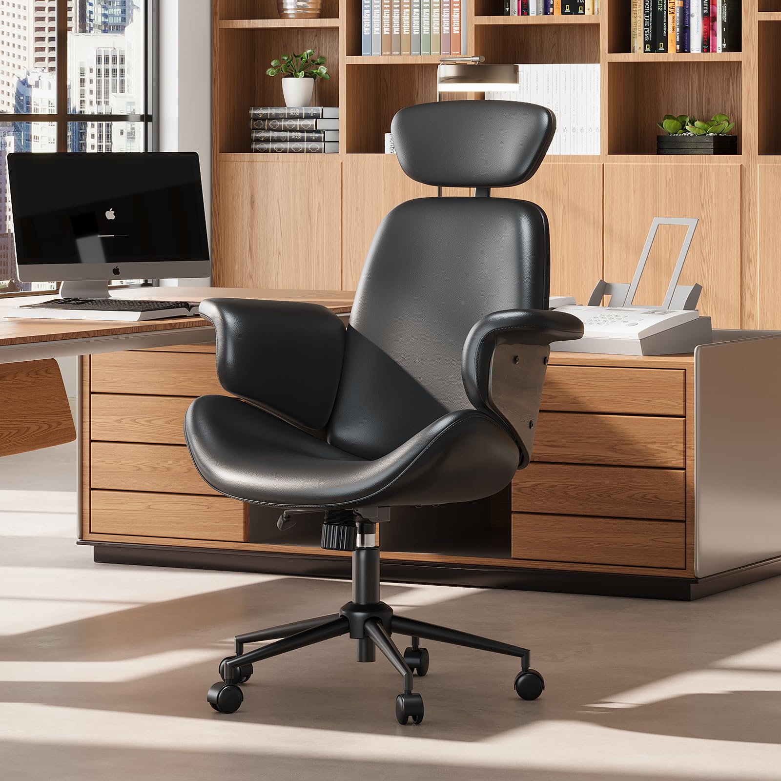 Amazon.com: LUXOAK Bentwood Home Office Desk Chair with Curved Armrests ...
