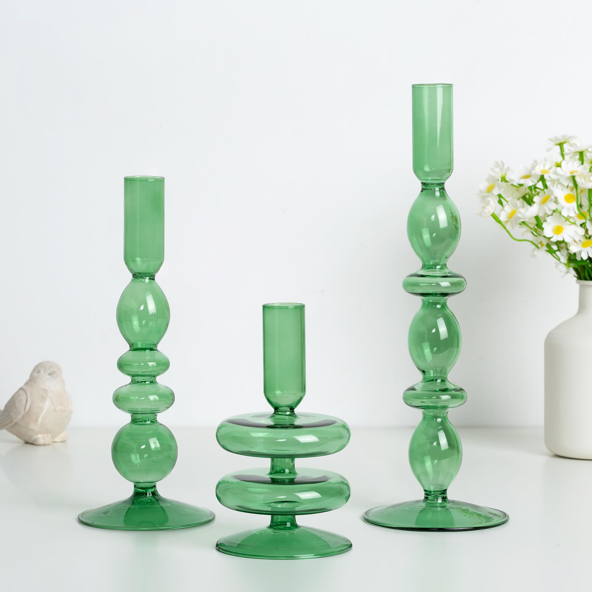 Amazon.com: Hewory Glass Candlestick Holders: Light Green Glass Taper ...