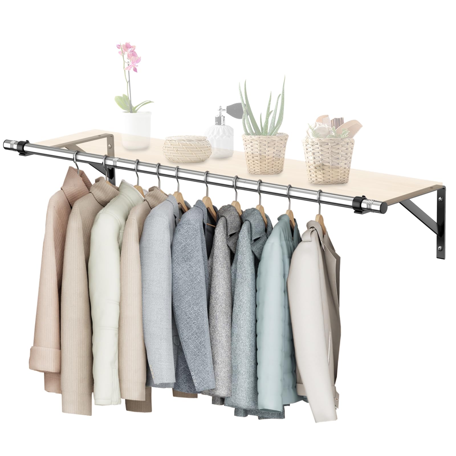 Amazon.com: Clothing Rack Wall Mounted - 44 Inch Heavy Duty Detachable ...