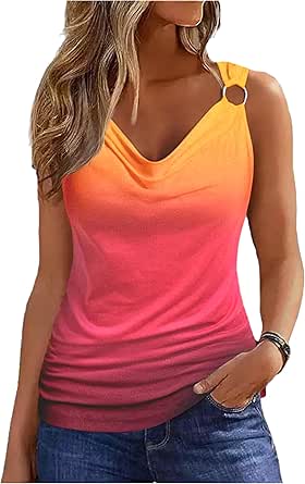 Womens Gradient Ruched Hollow Out Tank Tops Summer Sexy Cowl V Neck ...