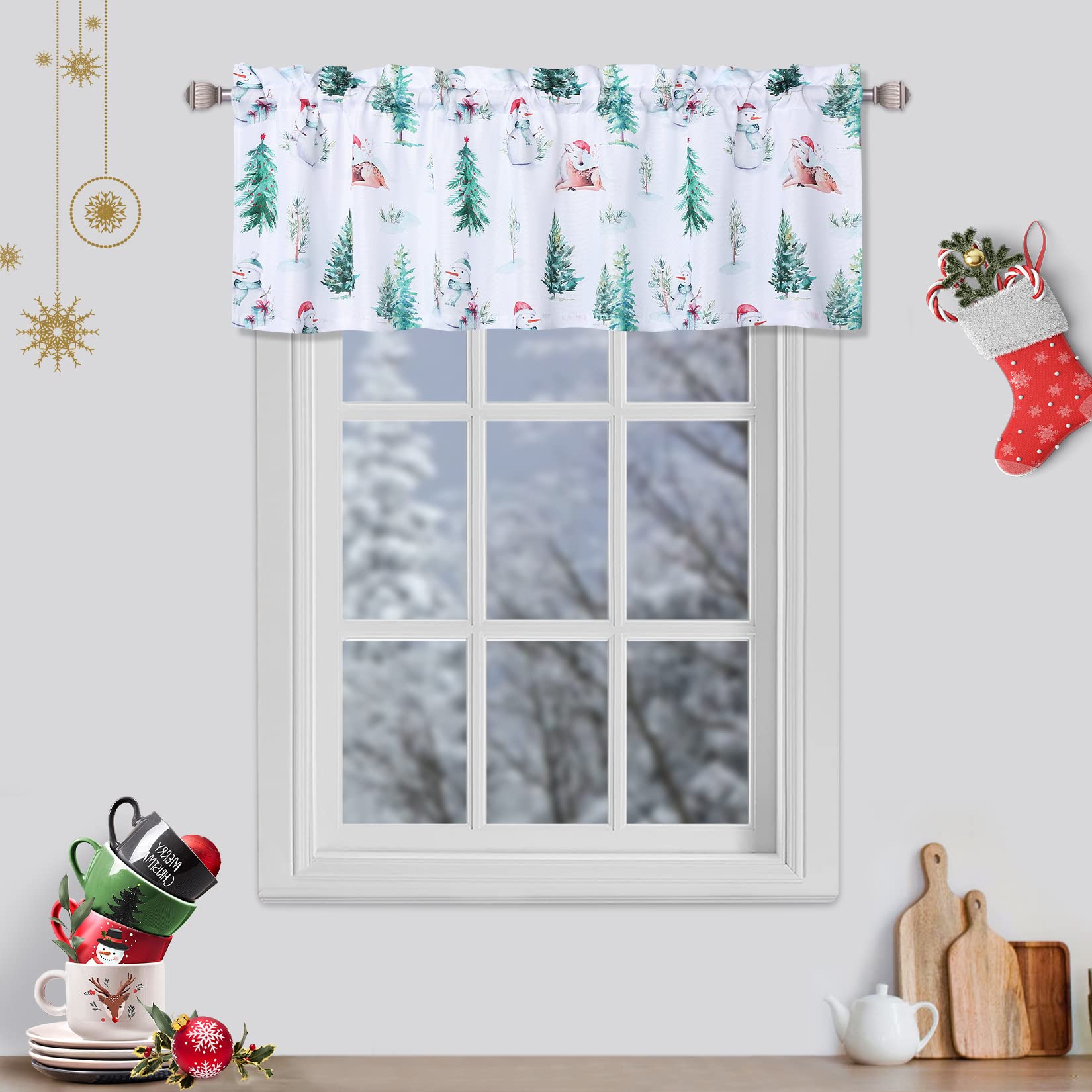 Amazon.com: Christmas Kitchen Curtain Valance, Christmas Valance ...