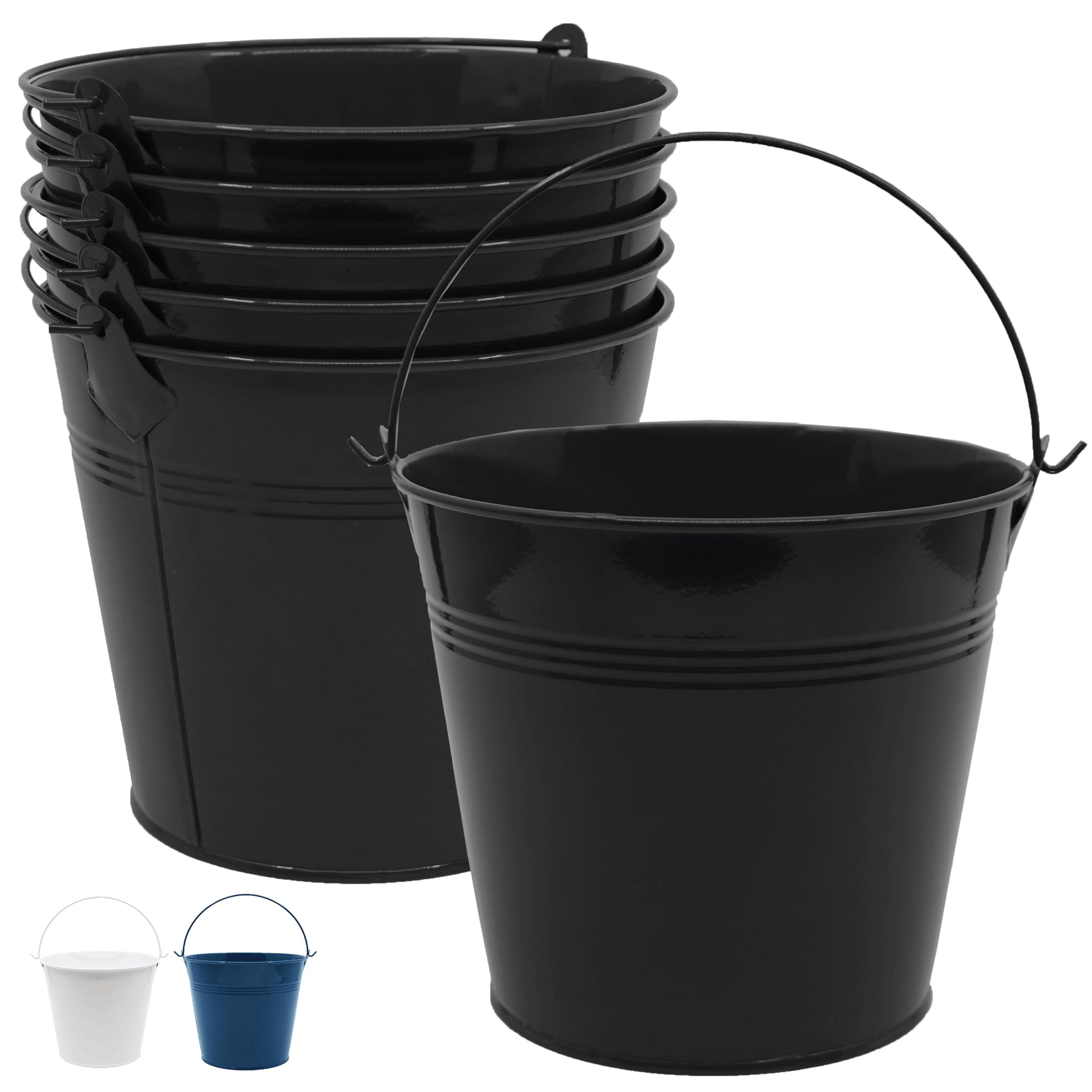 Amazon.com: Trio Lifestyle 6 Pack Black Metal Buckets with Handle - 6 ...