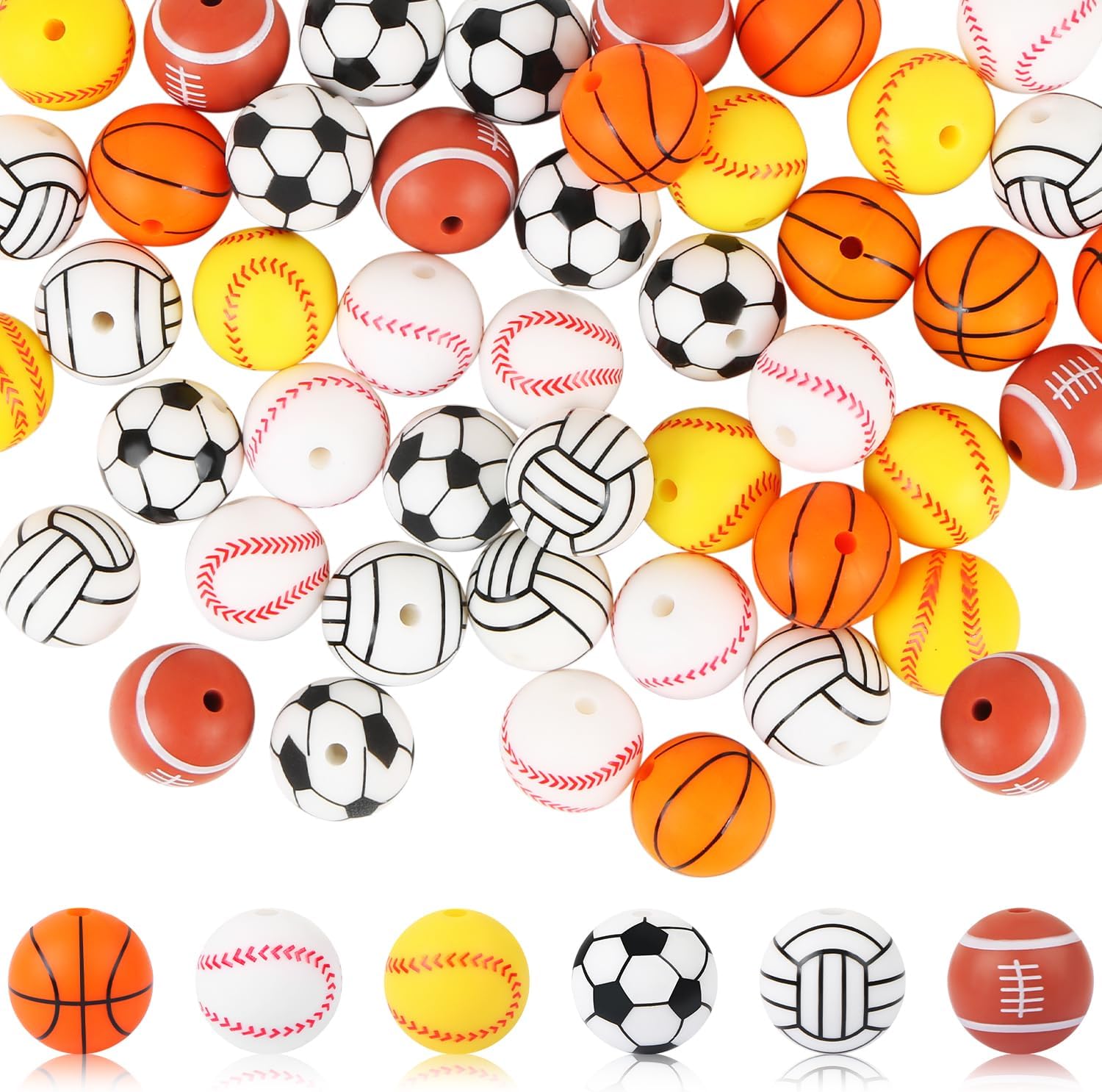 Amazon.com: 30 Pcs Sports Silicone Beads - 15mm, Basketball Soccer ...
